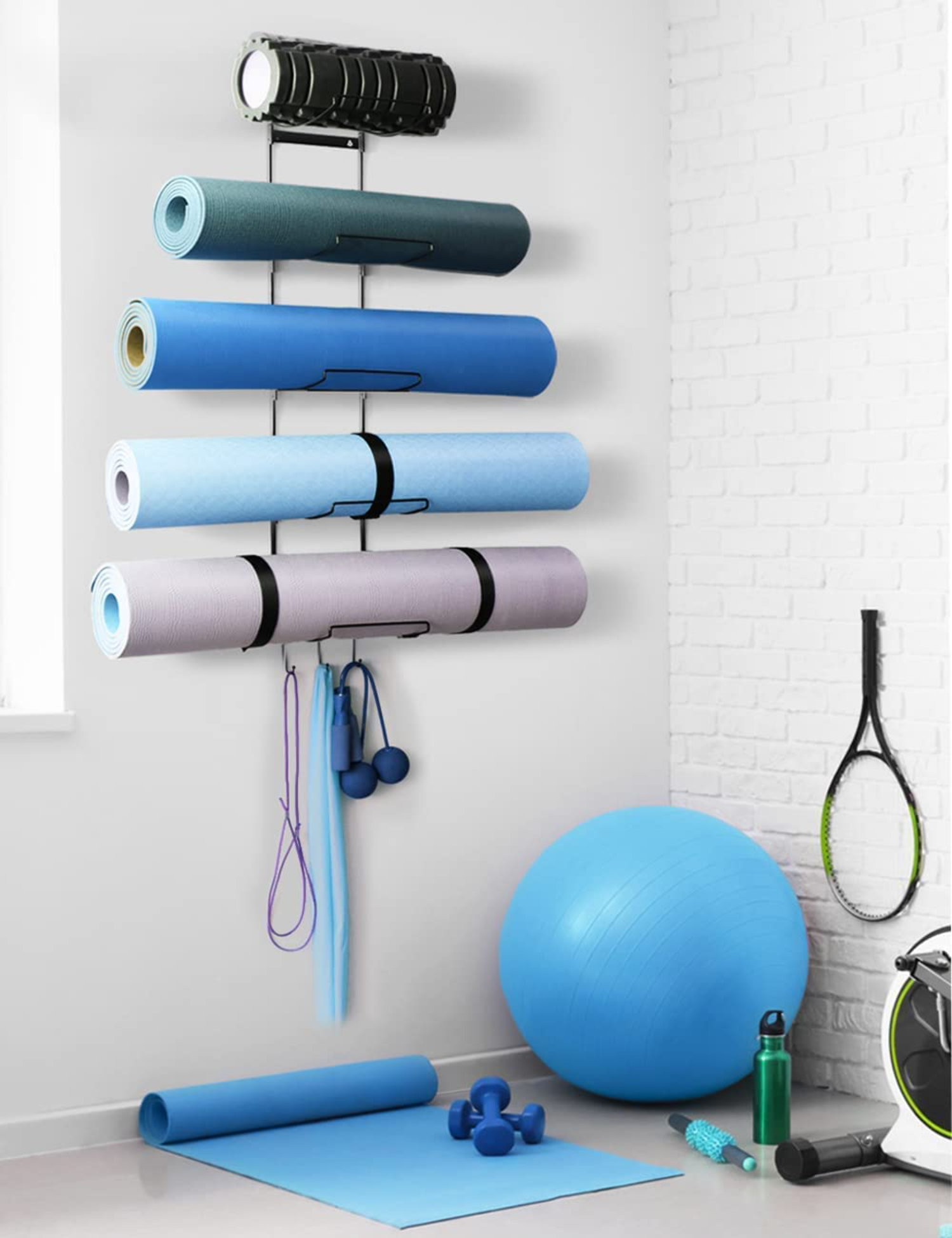 Arlmont & Co. 5-Tiers Yoga Mat Holder Wall Mount,Yoga Accessories | Wayfair