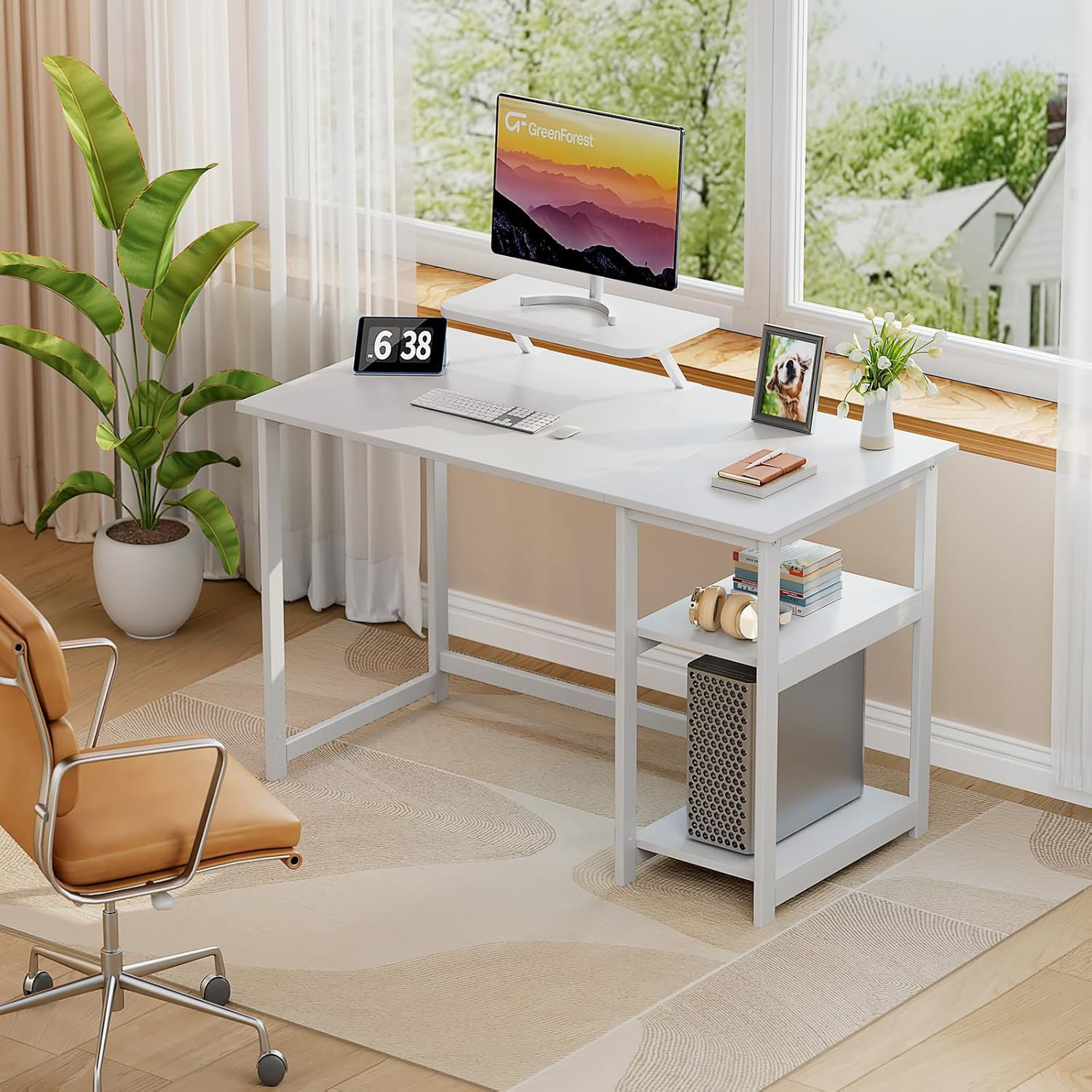 Latitude Run® Computer Home Office Desk with Monitor Stand and Storage ...