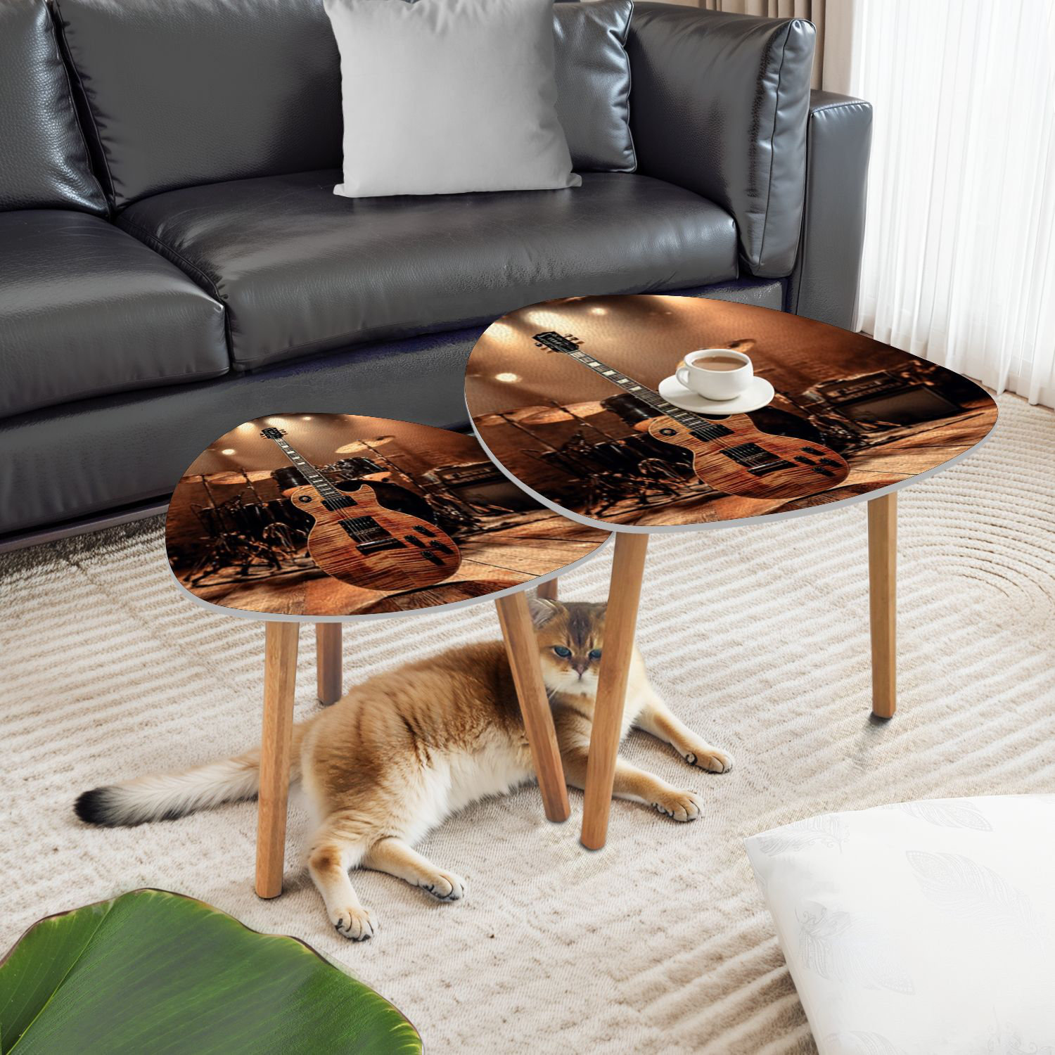 George Oliver Triangle Nesting Coffee Table Set of 2 Guitar Vintage ...