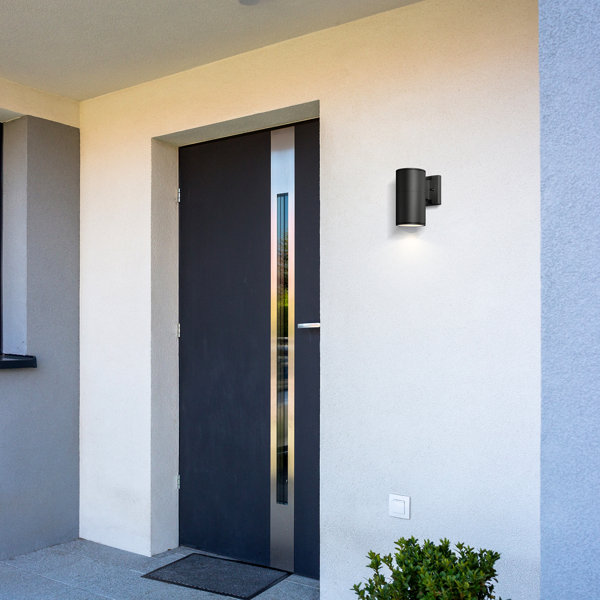 Orren Ellis Eghil 9" Black cylindrical out door wall light aluminum ...