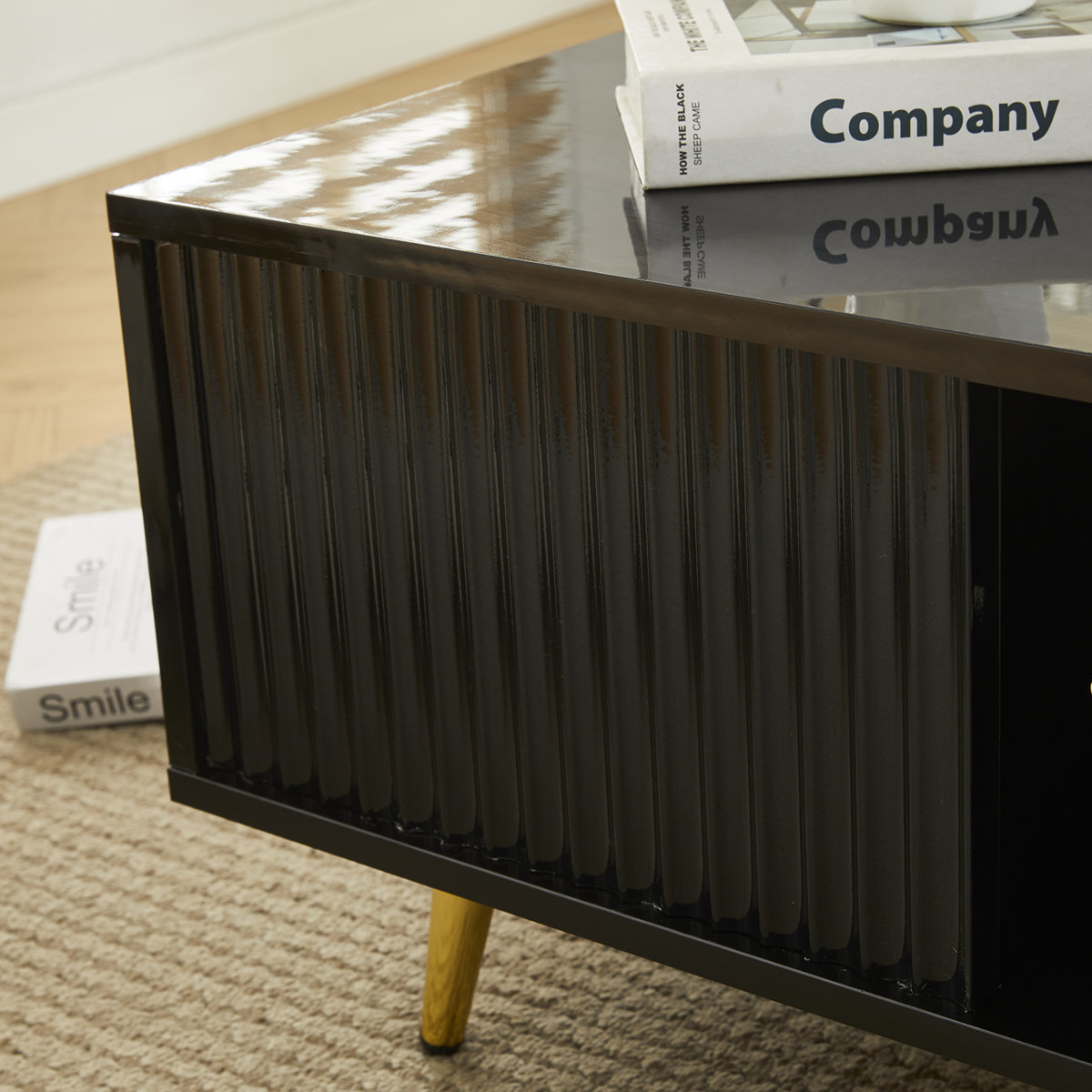 Mercer41 16 Colors Led Rectangle High Gloss Coffee Table With Metal ...