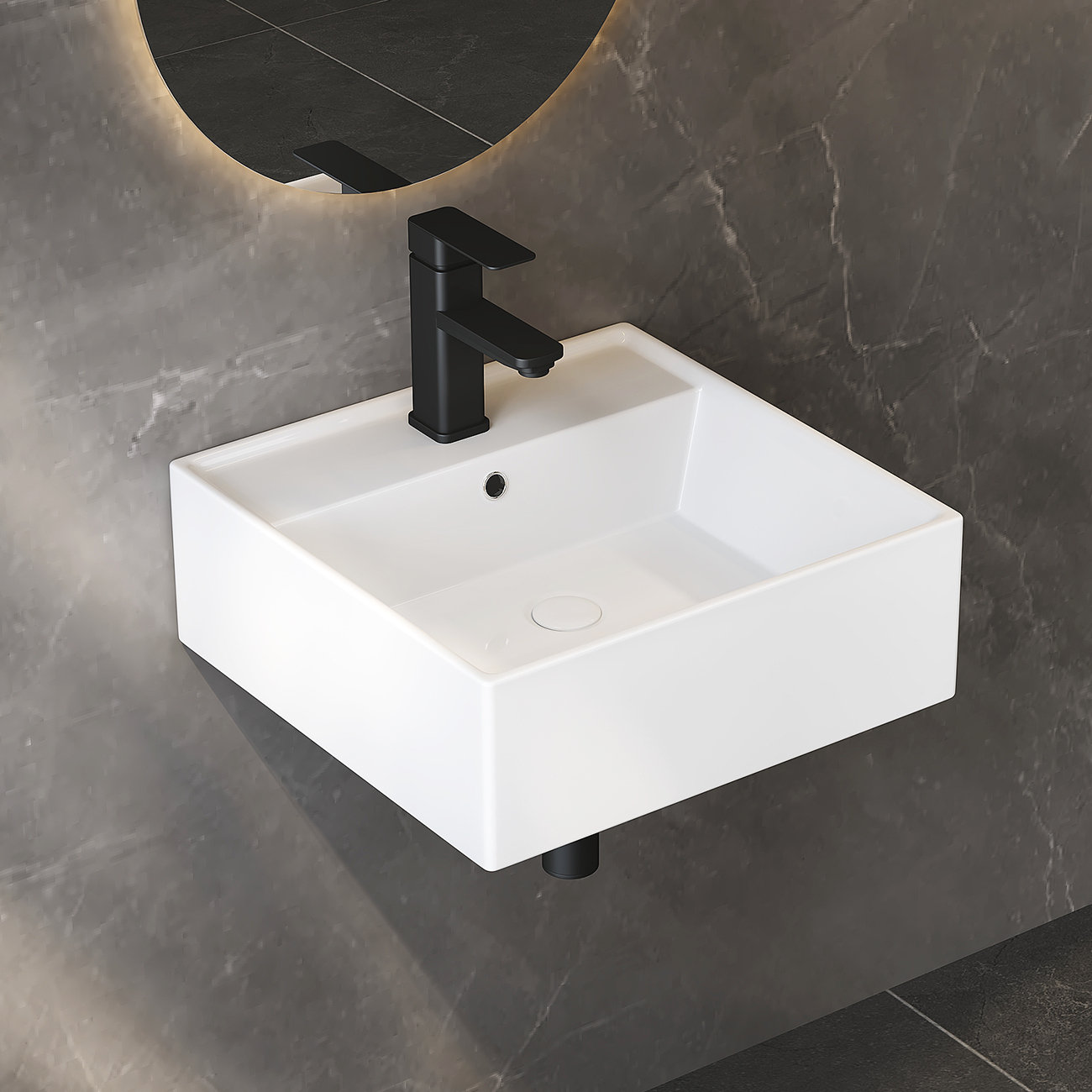 Eridanus 16" W Crisp White Ceramic Square Wall-Mount/Vessel Bathroom ...