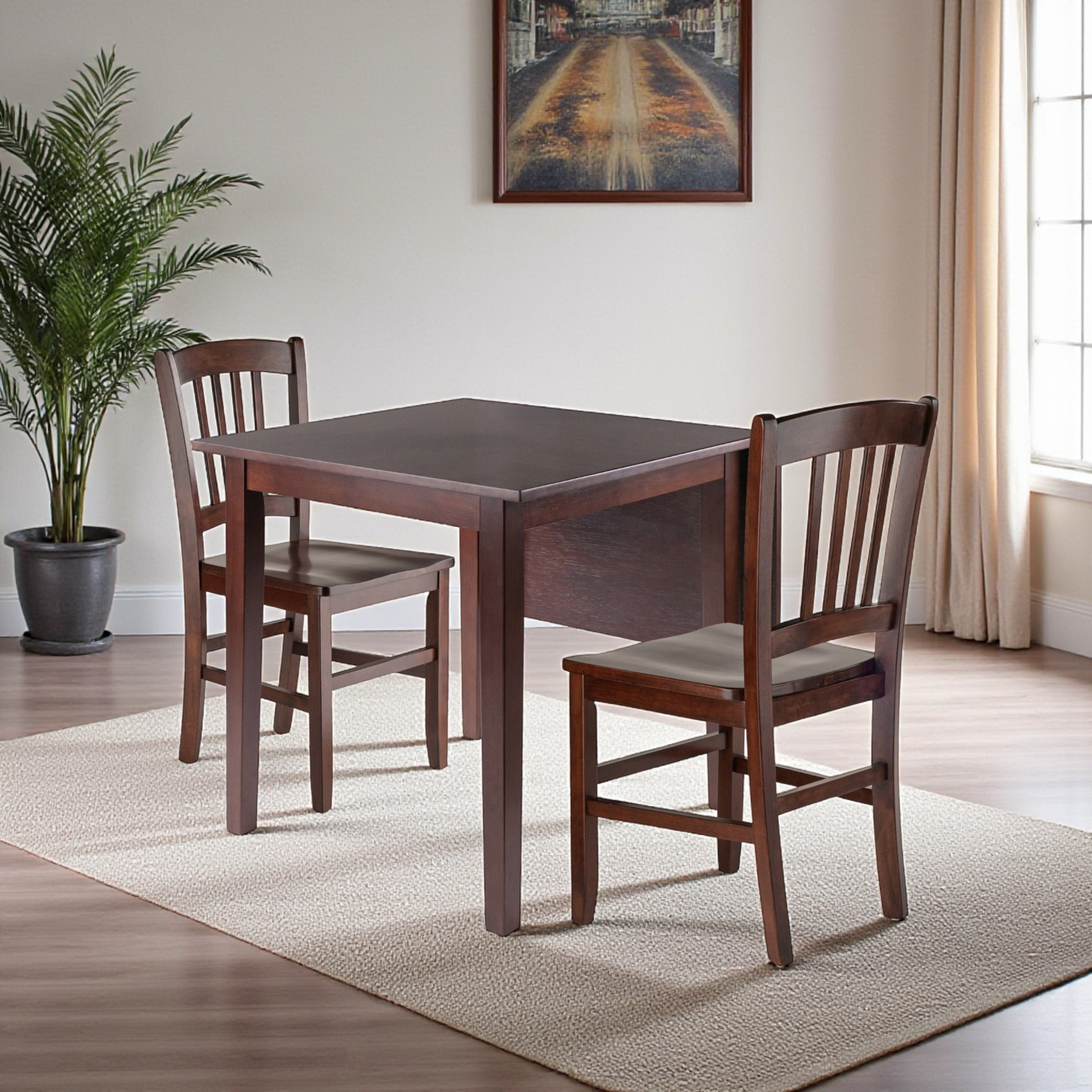 Lark Manor™ Imrich walnut three-piece drop leaf table set with slat ...