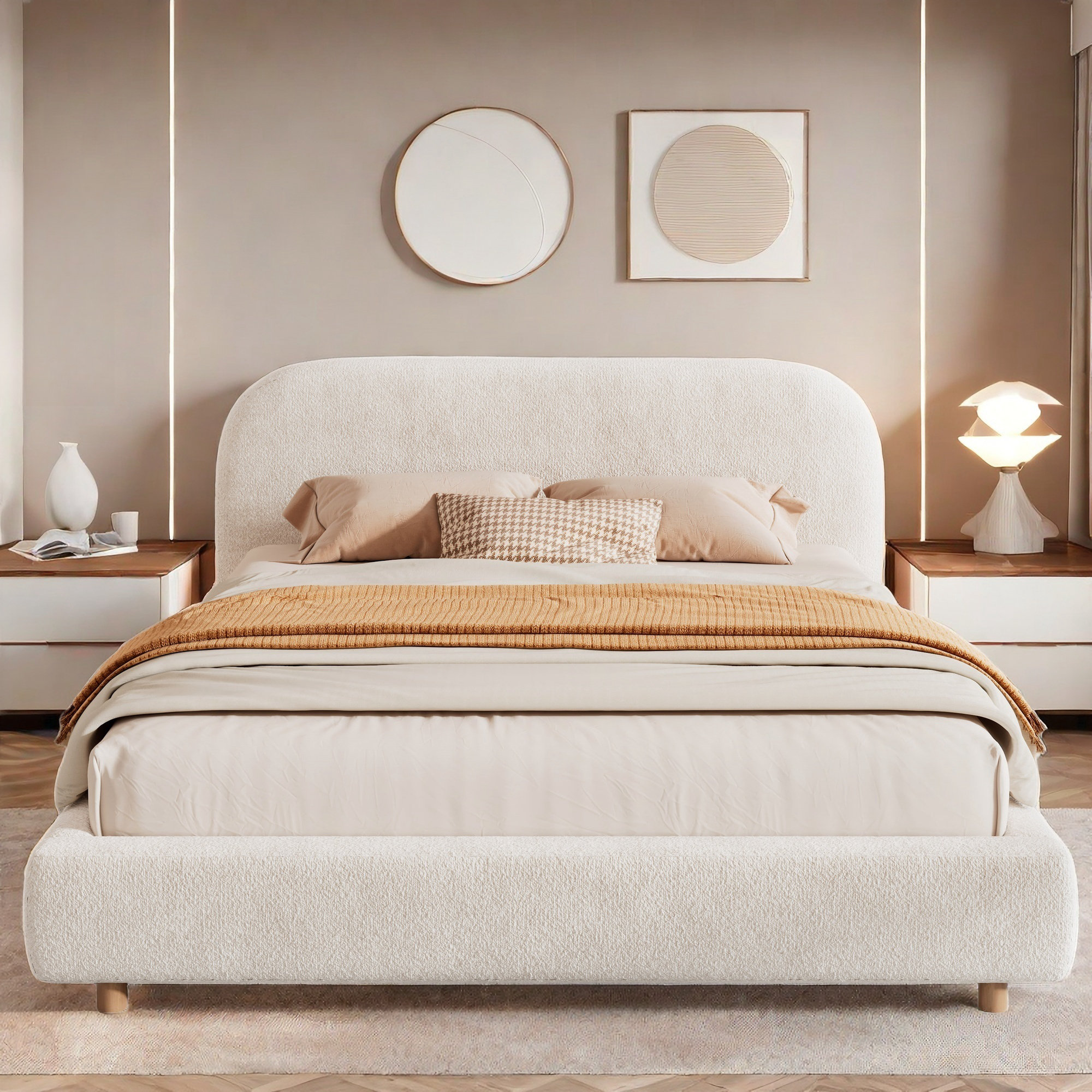 Ivy Bronx Heitman Bed With Curve-shaped Headboard And Boucle Fabric ...