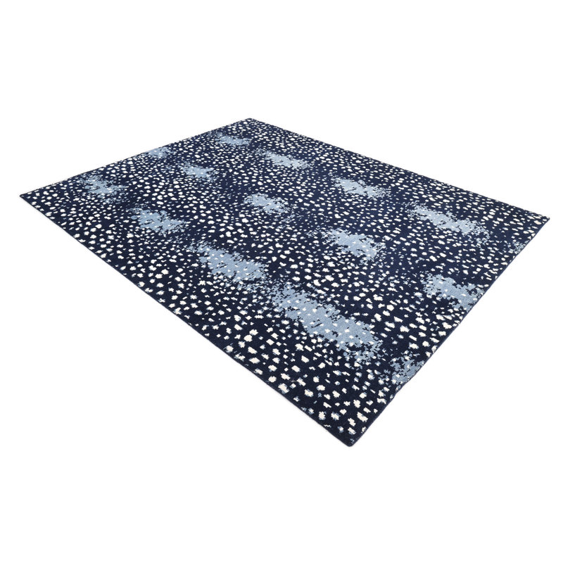 Solo Rugs Louis Animal Print Hand-Knotted Wool/Cotton Navy Area Rug ...