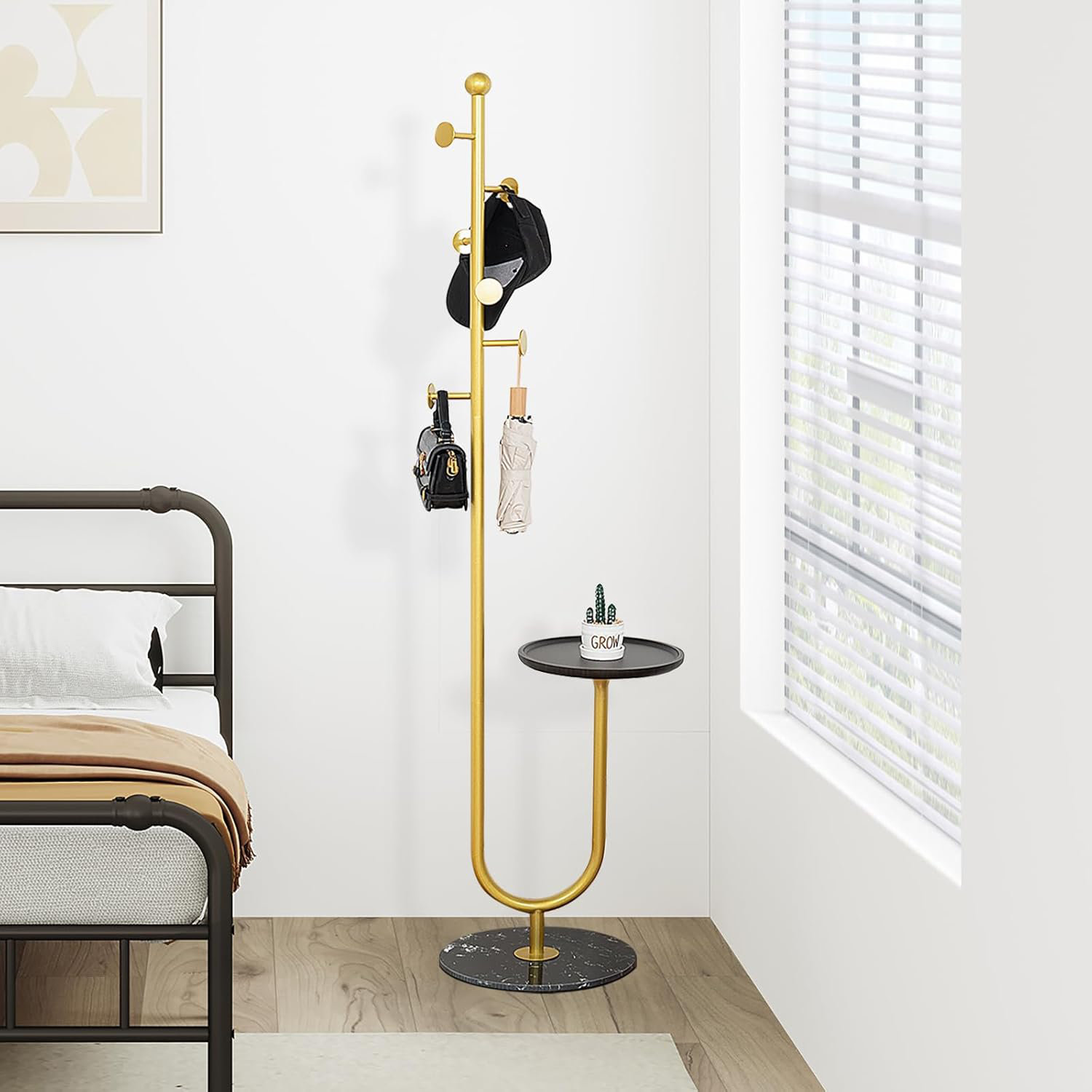 Latitude Run® Vertical Coat Rack, Metal Coat Tree, With Bamboo Tray And ...