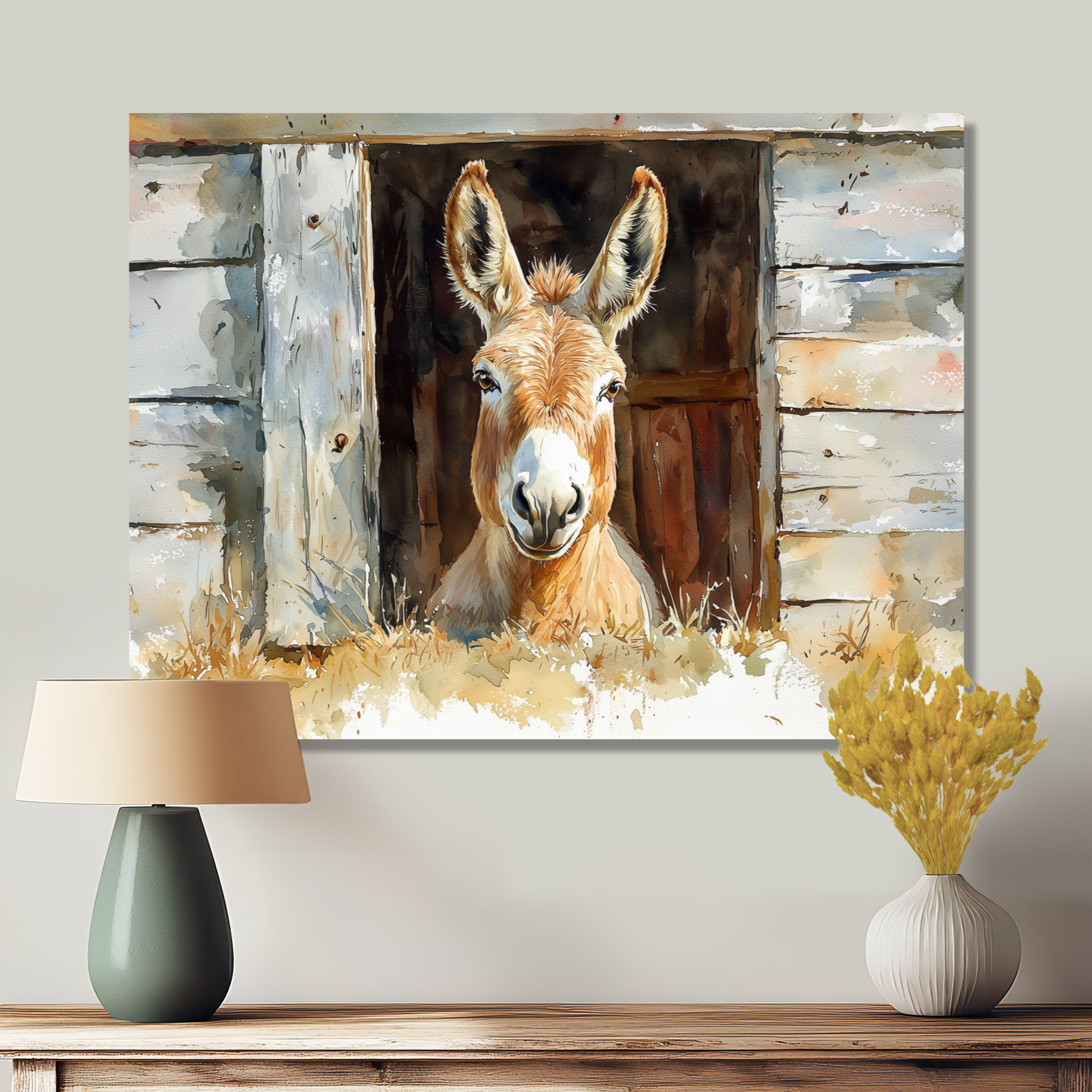 August Grove® Cute Donkey Portrait At The Farm II - Donkey Canvas Wall ...