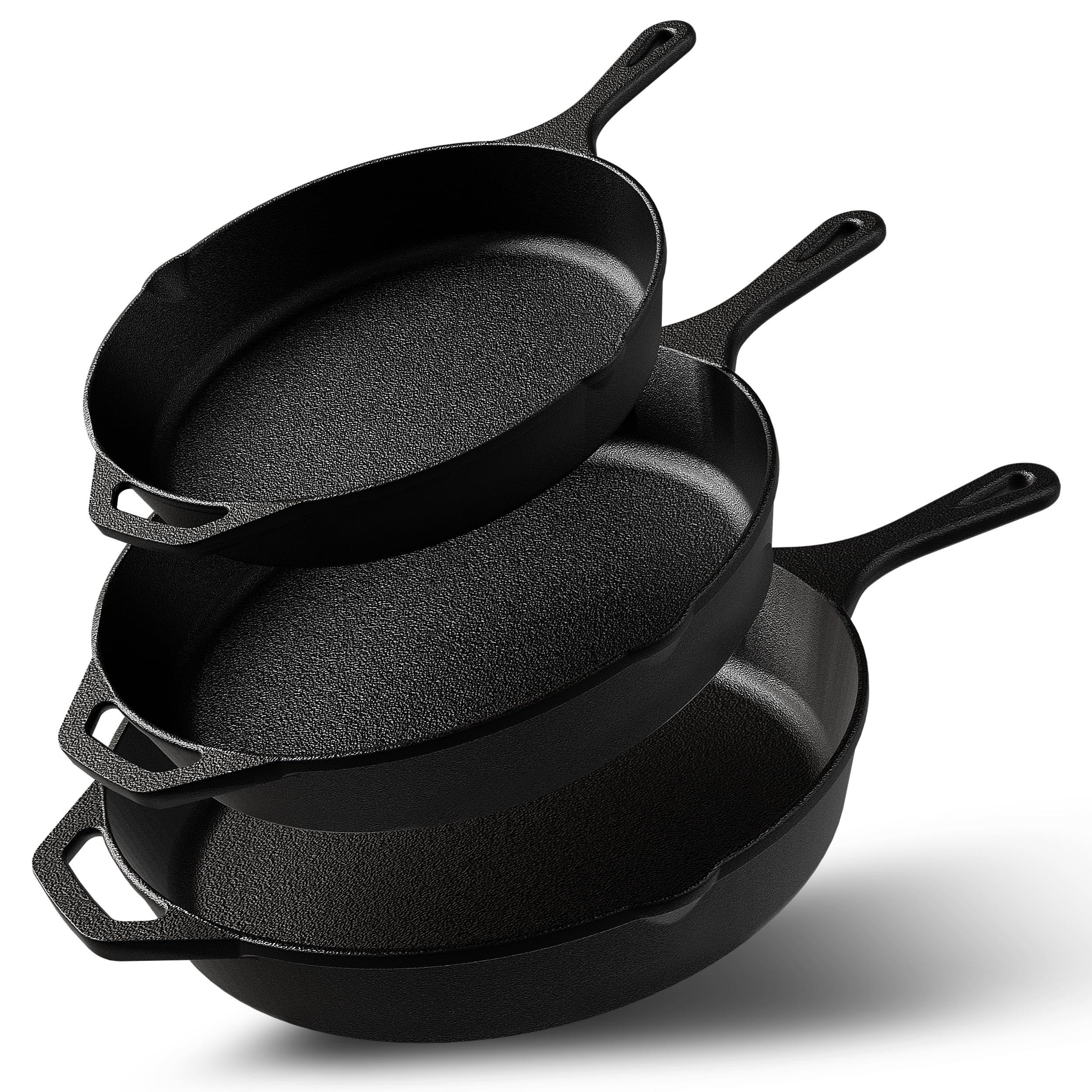 MODERN WALLS LLC Kitchen Saute Fry Pan - Pre-Seasoned Cast Iron Skillet ...