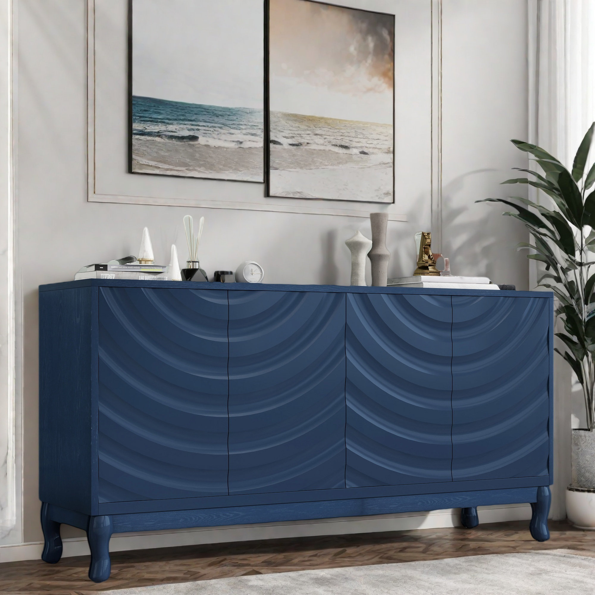 Latitude Run® Elegant Four-door Sideboard With Sophisticated Wavy ...