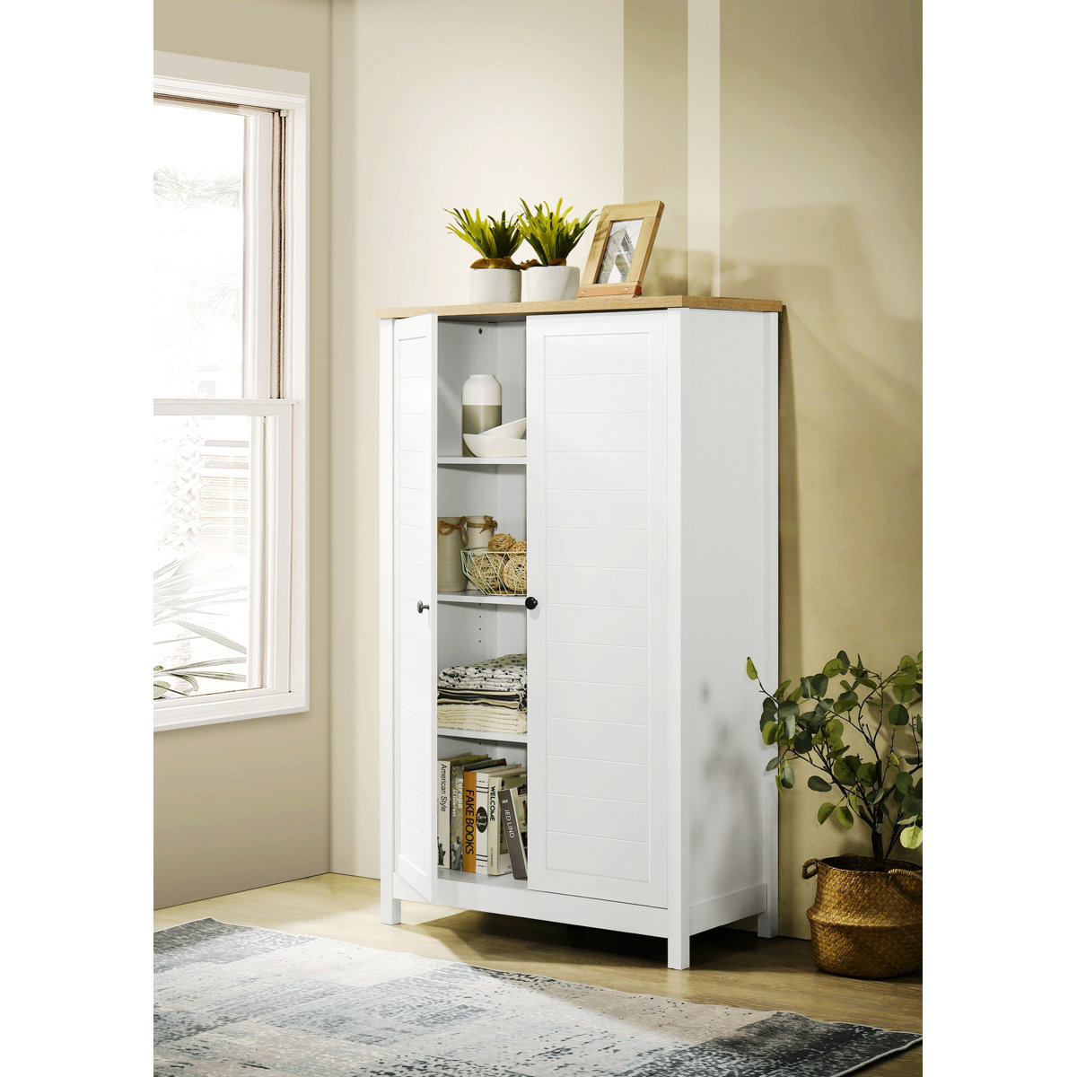 Wildon Home® Ottelia Claire Farmhouse-Style Storage Cabinet – White Oak ...