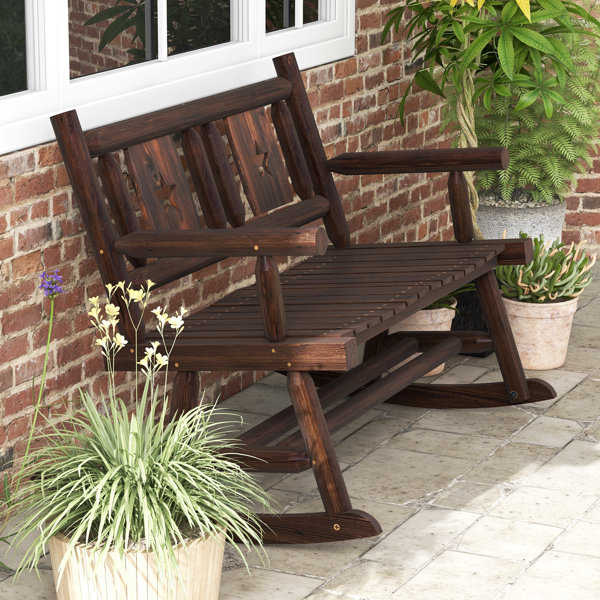 Millwood Pines 2 Pcs Patio Rocking Bench Carbonized Wood Double Rocker ...