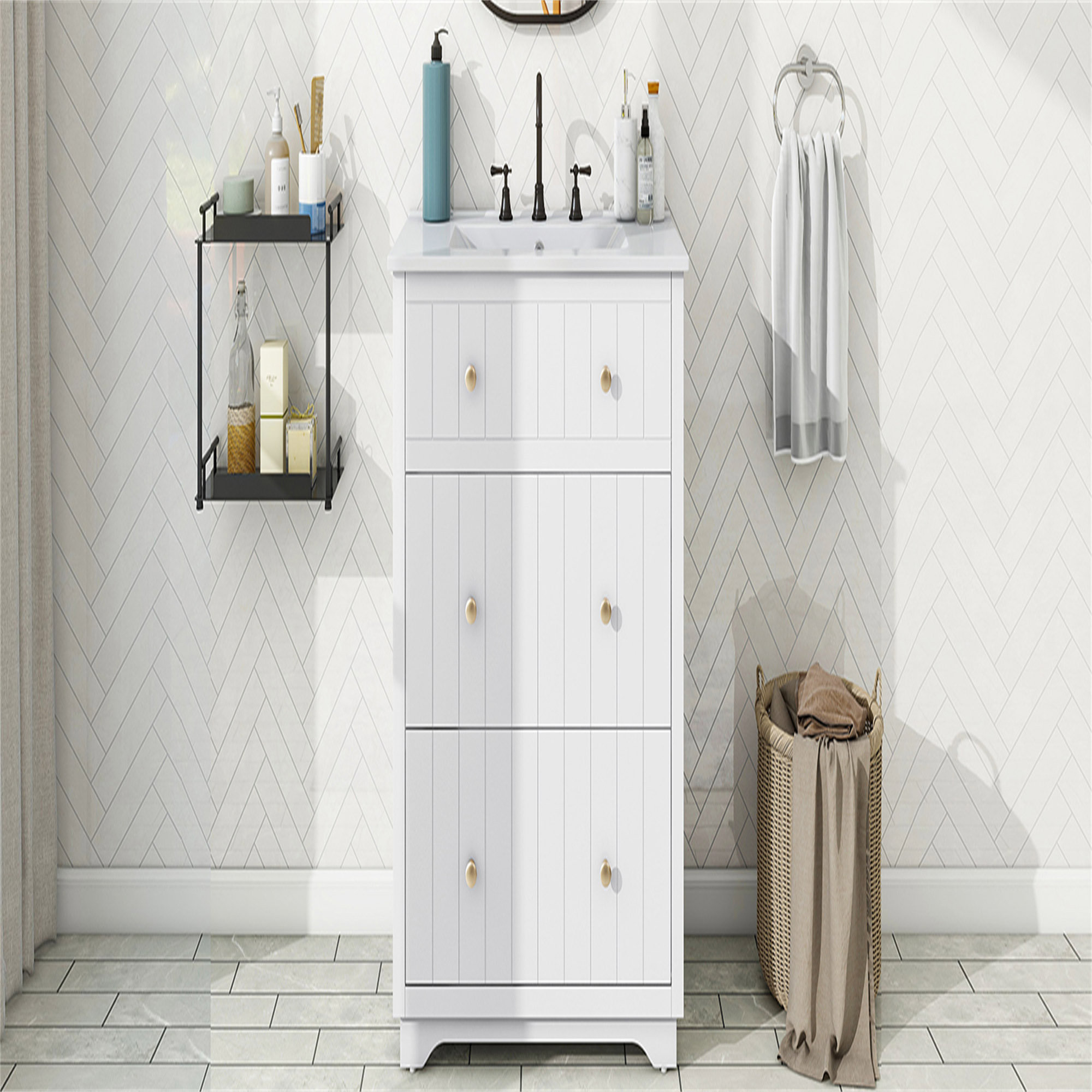 Everly Quinn Modern White Bathroom Vanity Cabinet with Two Drawers ...