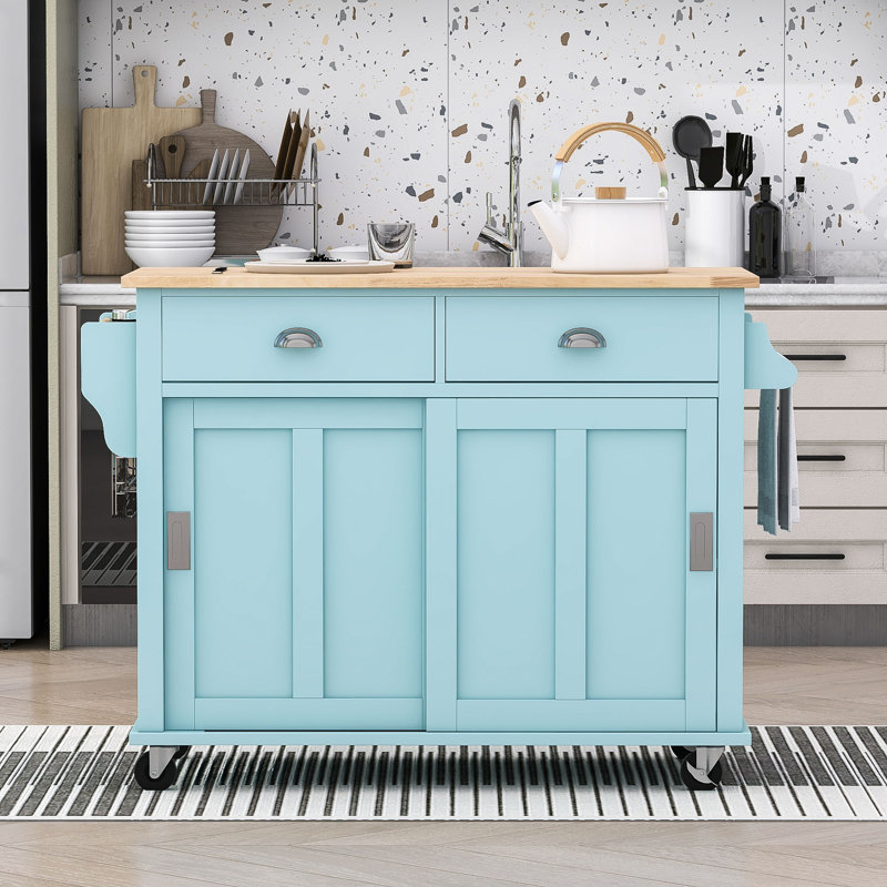 Red Barrel Studio® Yocelin Kitchen Cart with Drop-Leaf Countertop ...