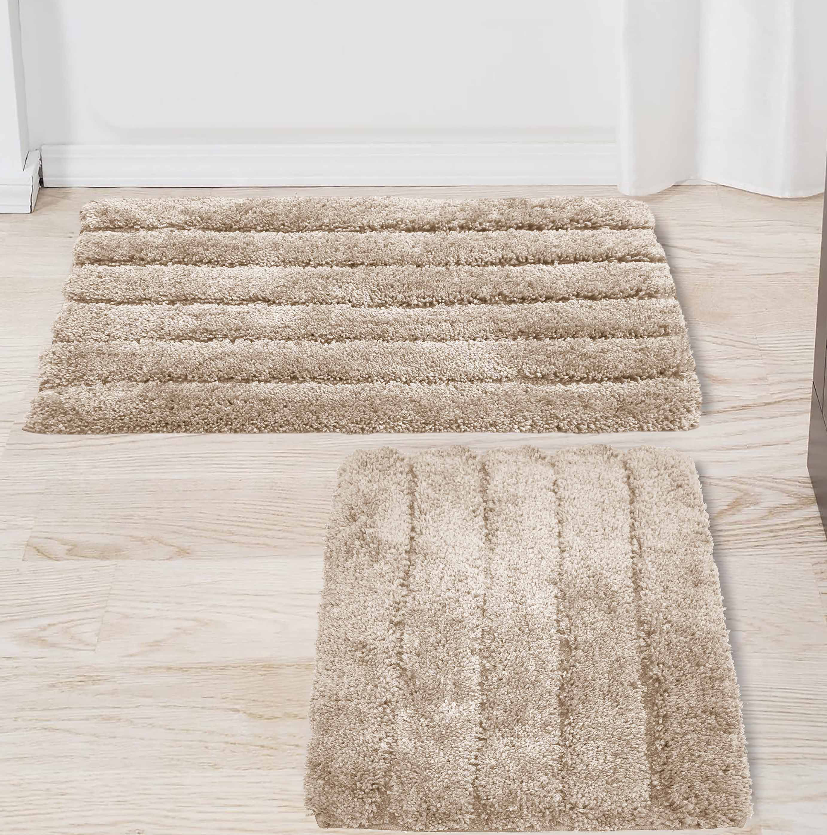 Mercer41 2 Piece Bath Mat Set - Solid Striped Bathroom Mat Soft Plush ...