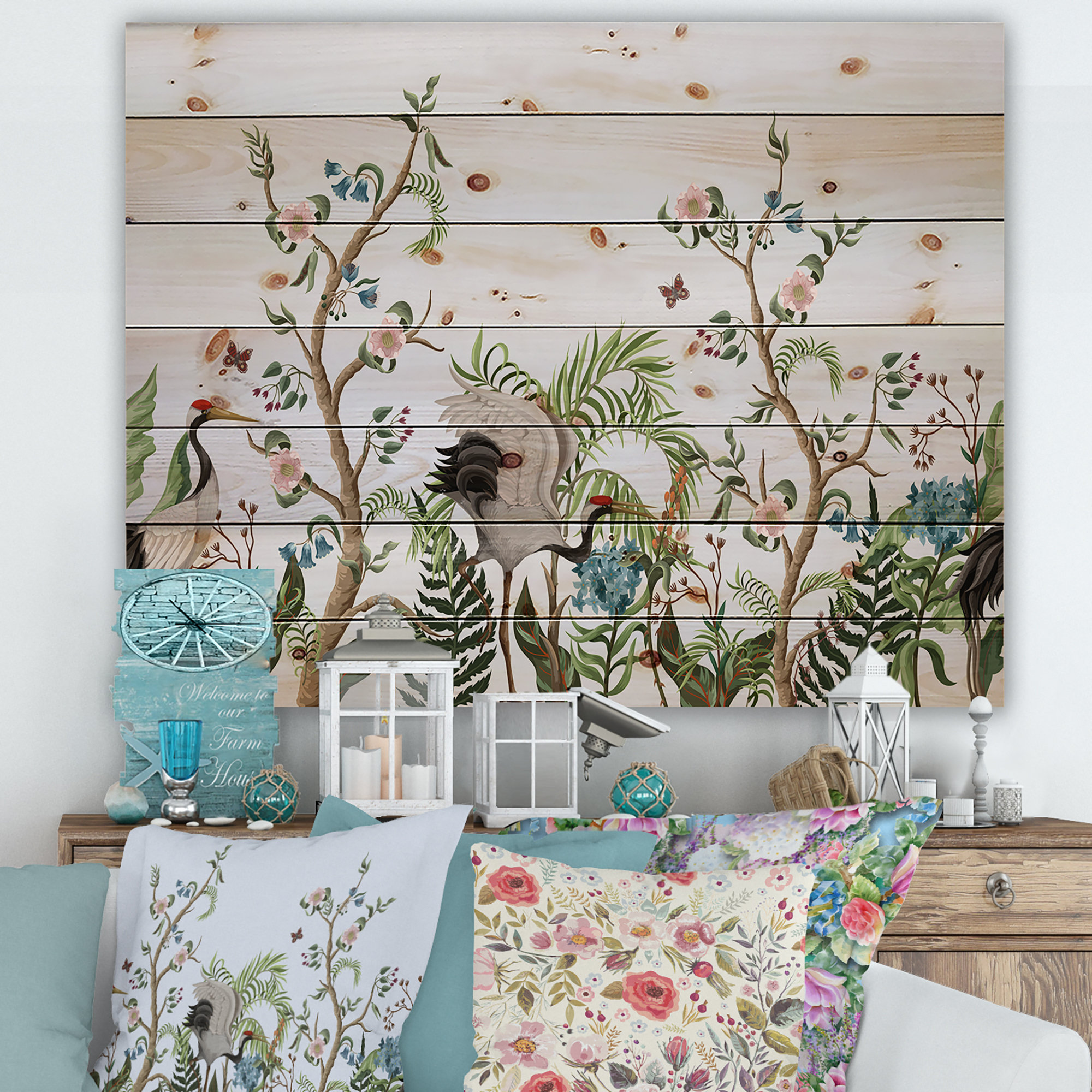 East Urban Home Border With Cranes & Peonies In Chinoiserie Style ...