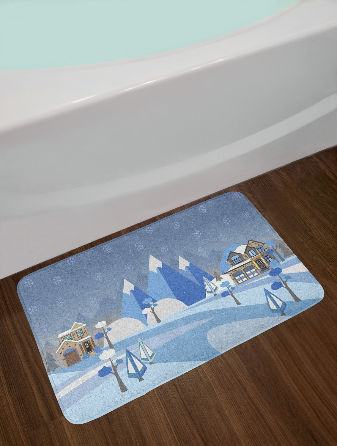 Ambesonne Wintry Outdoor Scene of Suburban Buildings and Houses Bath ...