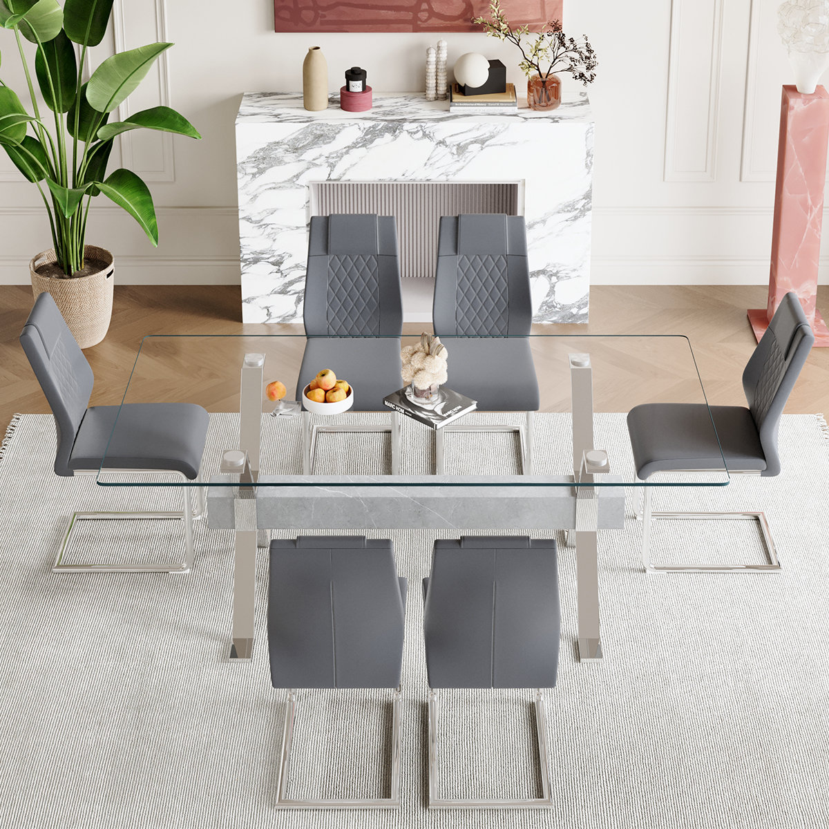 Mercer41 7-Piece Glass Top Dining Table Sets | Wayfair