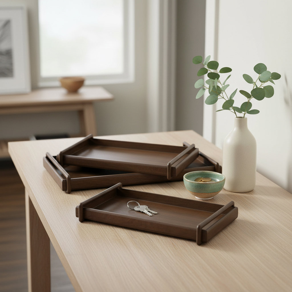 Millwood Pines Elegant Wooden Decorative Tray Set with Raised Side ...