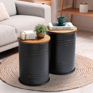 Williston Forge Farmhouse Storage End Table, Set of 2 Rustic Ottoman ...