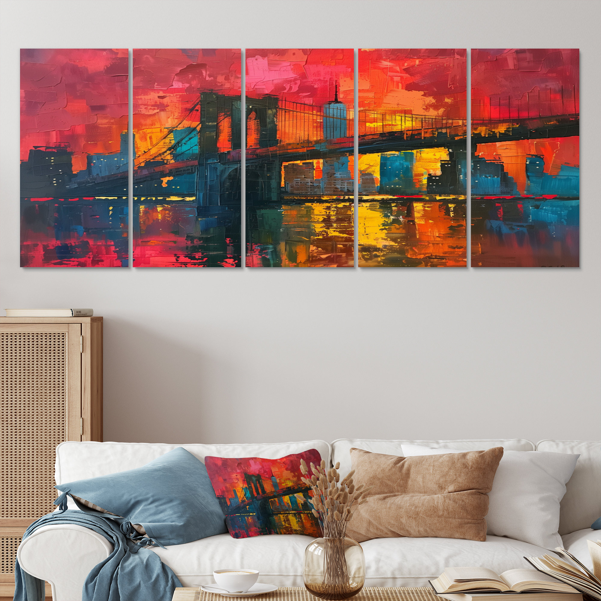 17 Stories Red Blue Brooklyn Bridge Nyc - Bridges Wall Decor Set | Wayfair