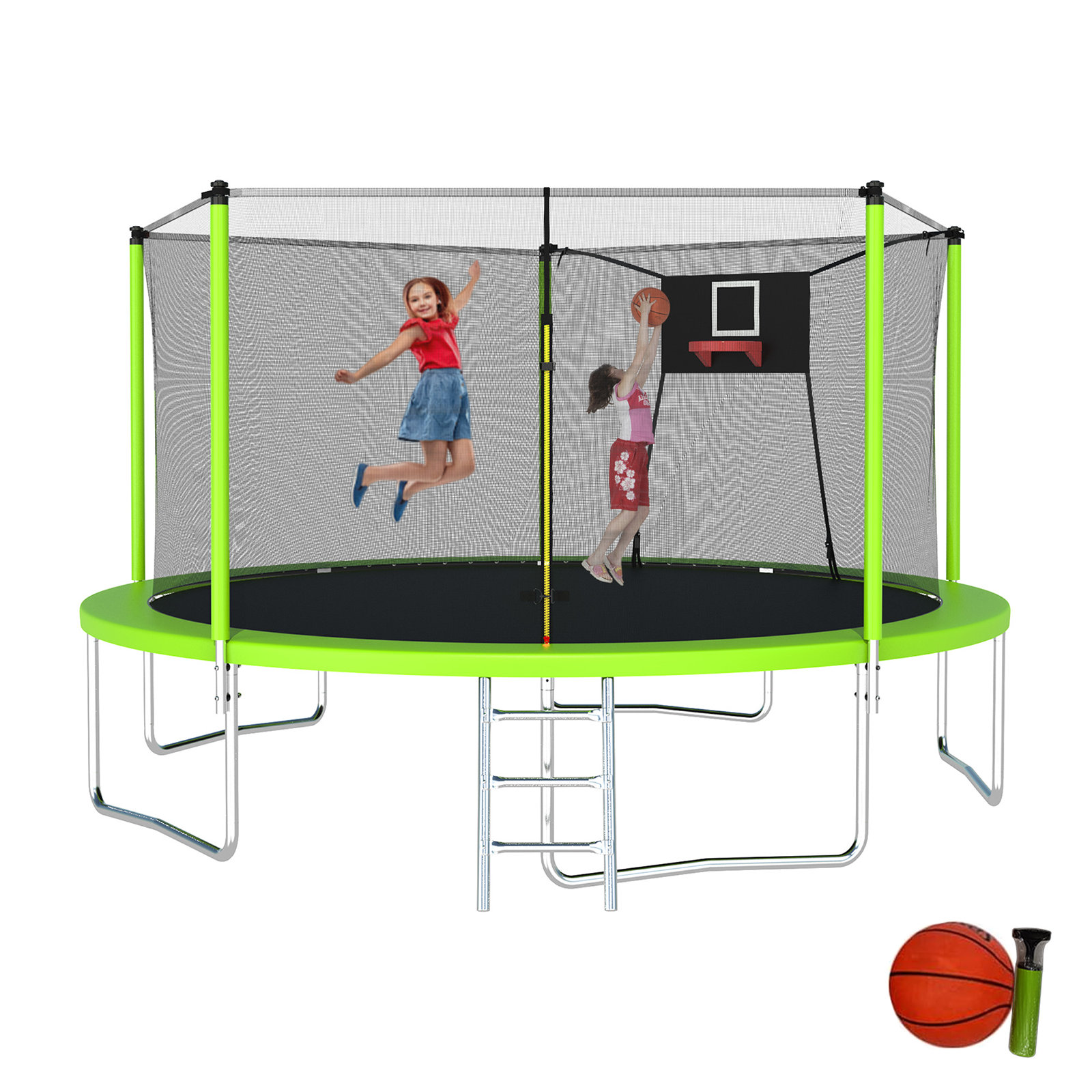 Mersco 14 FT Recreational Trampoline for Kids with Ladder,Basketball ...