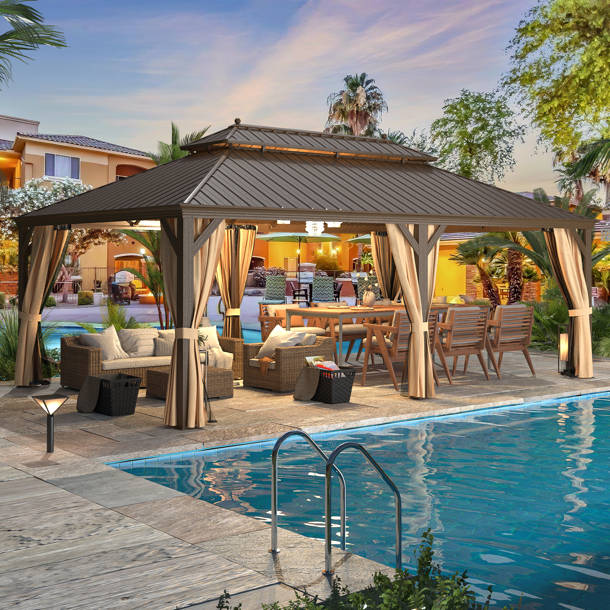 domi outdoor living 14 Ft. D x 20 Ft. W Galvanized Steel Patio Gazebo ...