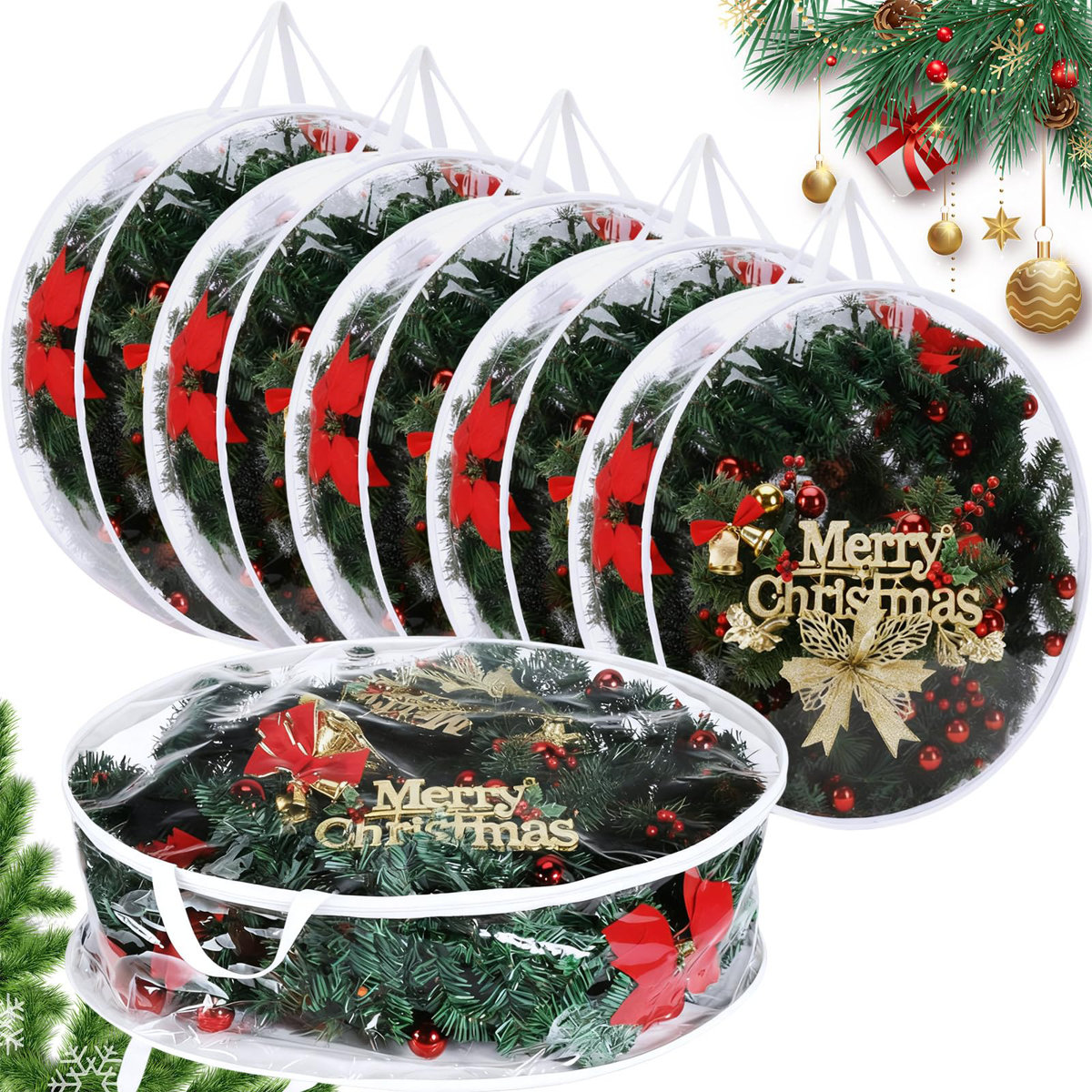 The Holiday Aisle® 6 Pieces Christmas Wreath Storage Container 30 Inch ...
