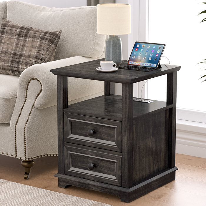 Rosalind Wheeler Bijal Tray Top Frame 2 - Drawer End Table and Built-In ...