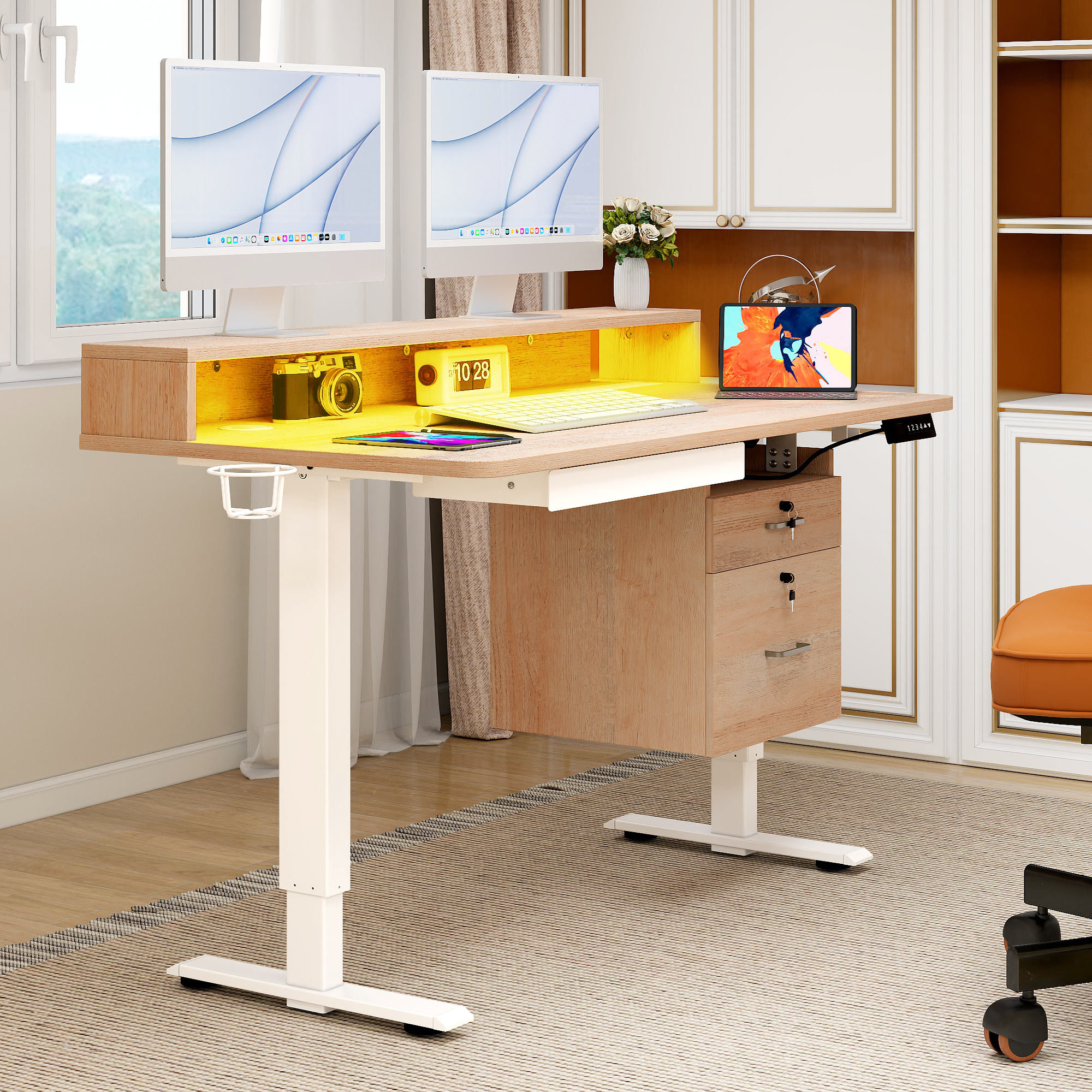 Inbox Zero 47.2'' Height Adjustable Electric Standing Desk with Power ...