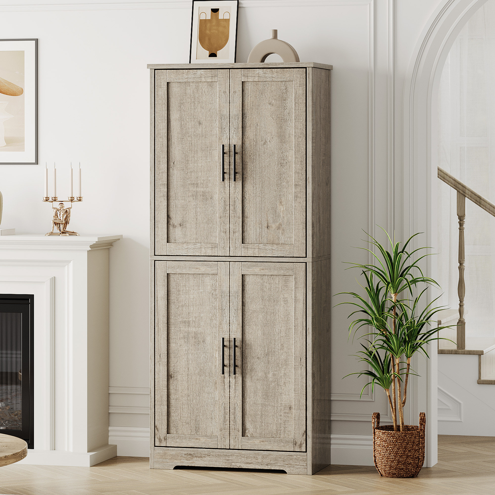 Winston Porter 70" Tall Pantry Cabinet, Farmhouse Kitchen Pantry ...