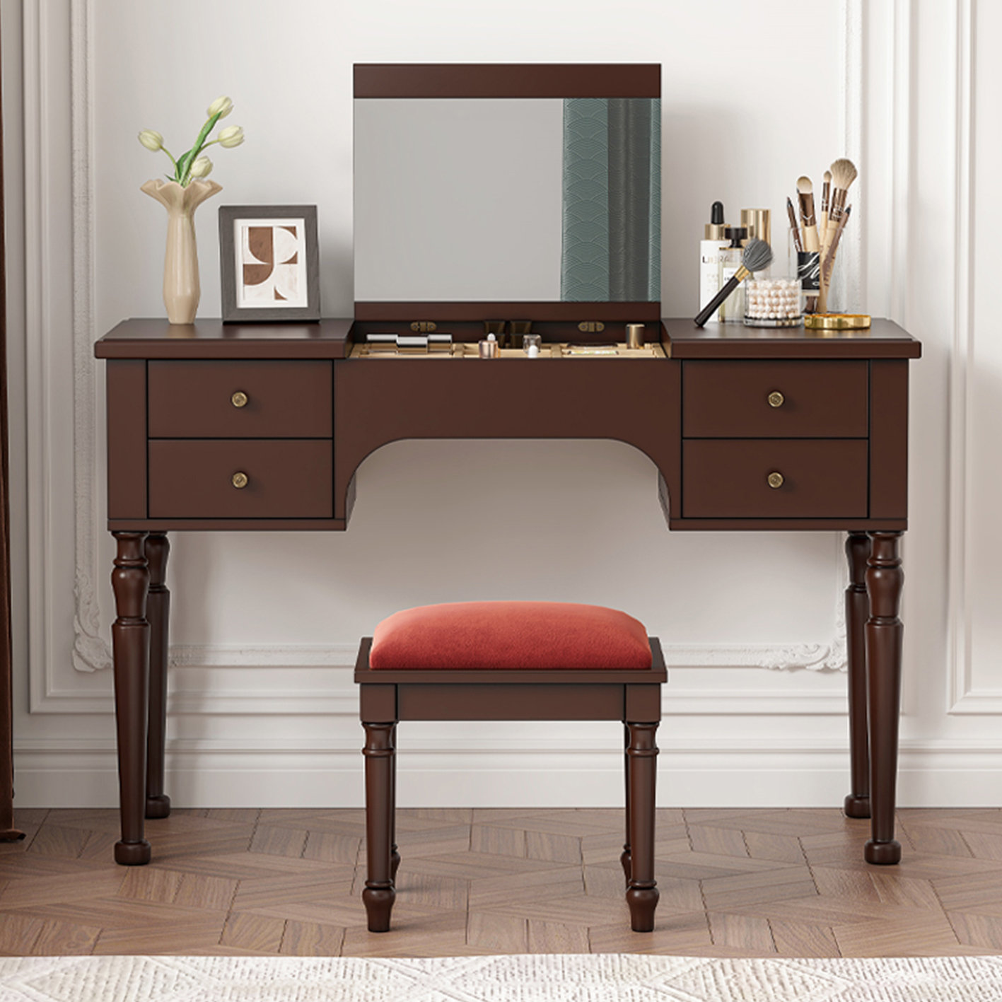 Canora Grey Retro Solid Wood Vanity Table | Wayfair