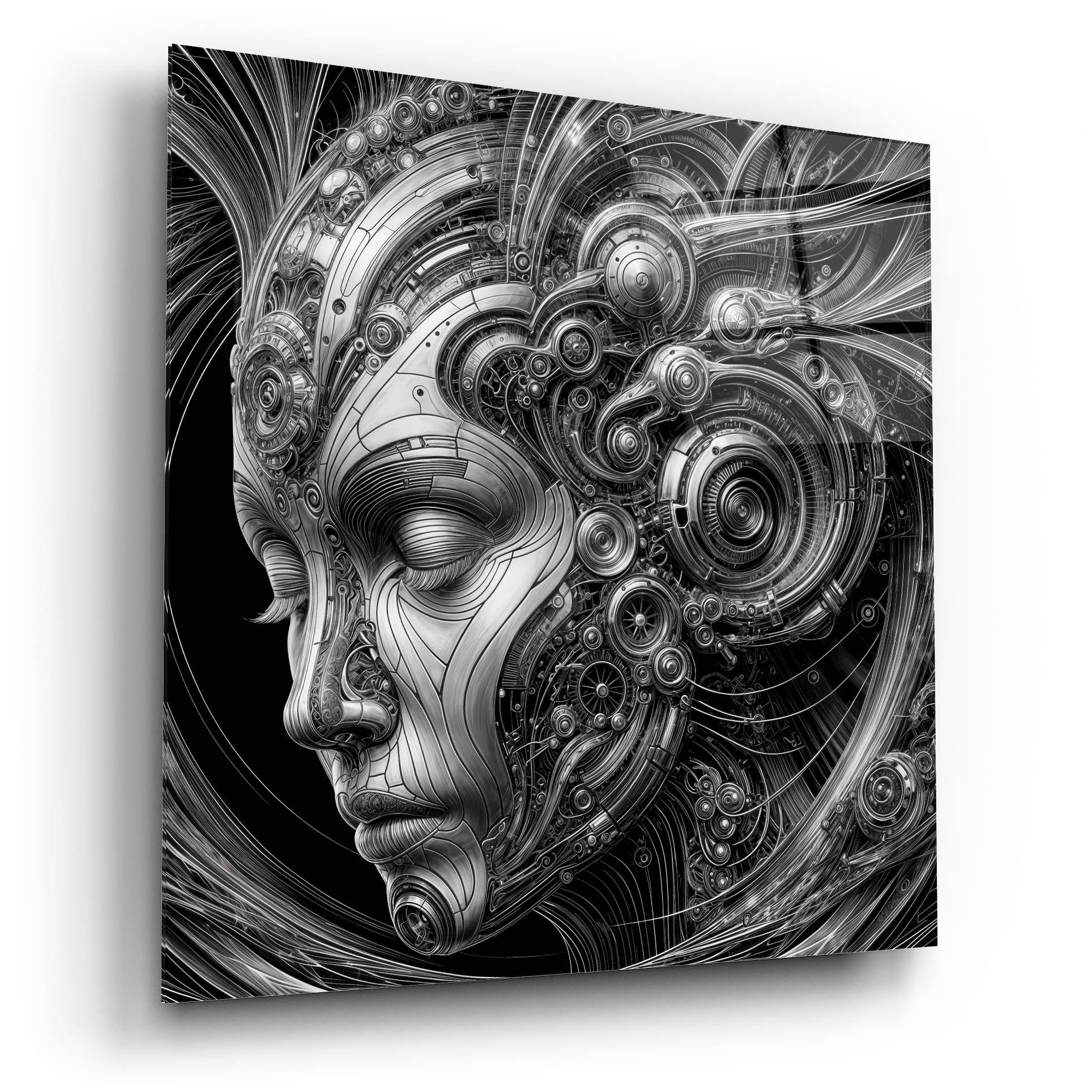 Trinx Techno Face 1' by KIR.DART Acrylic Glass Wall Art | Wayfair