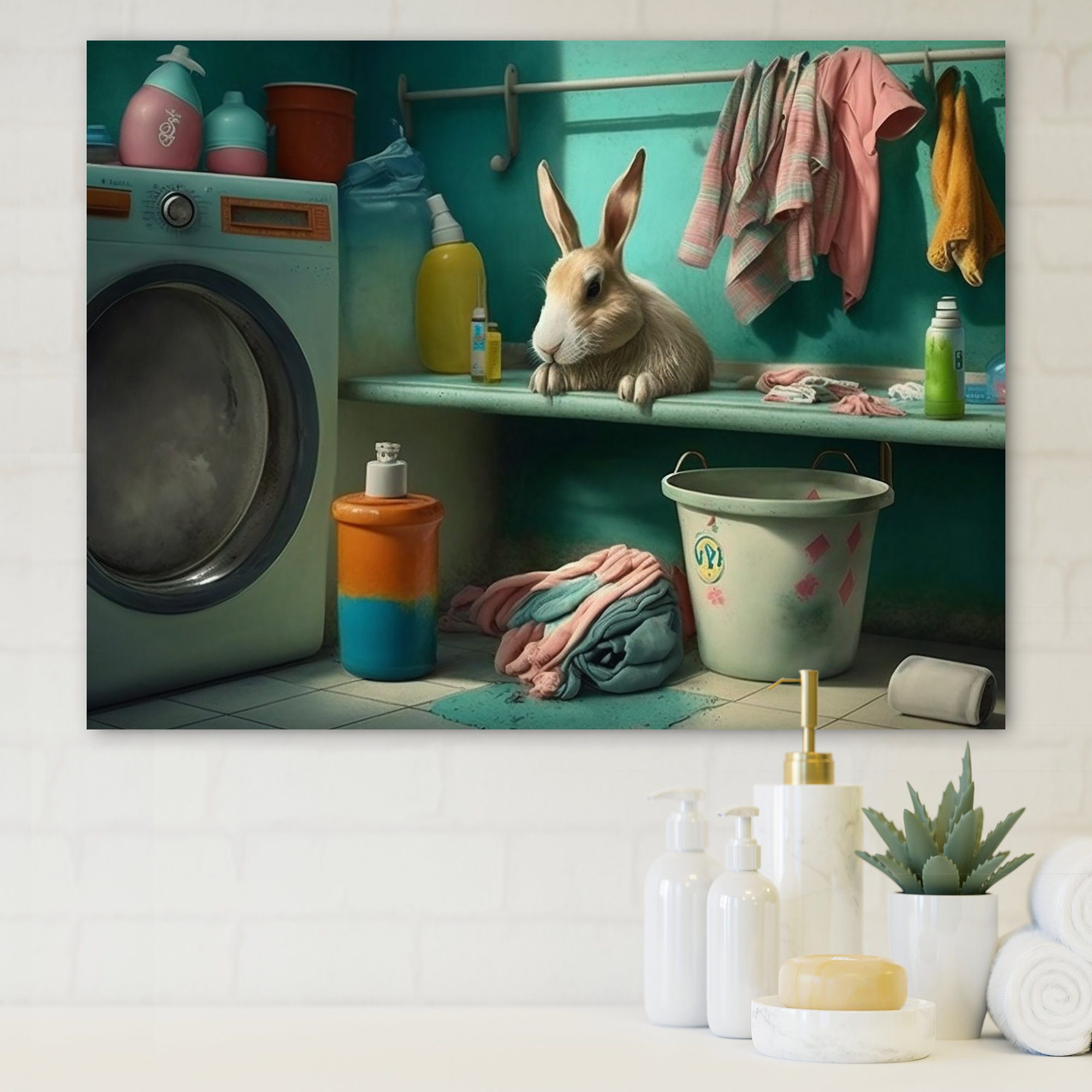 Gracie Oaks Funny Rabbit Doing Laundry III - Animals Canvas Wall Art ...