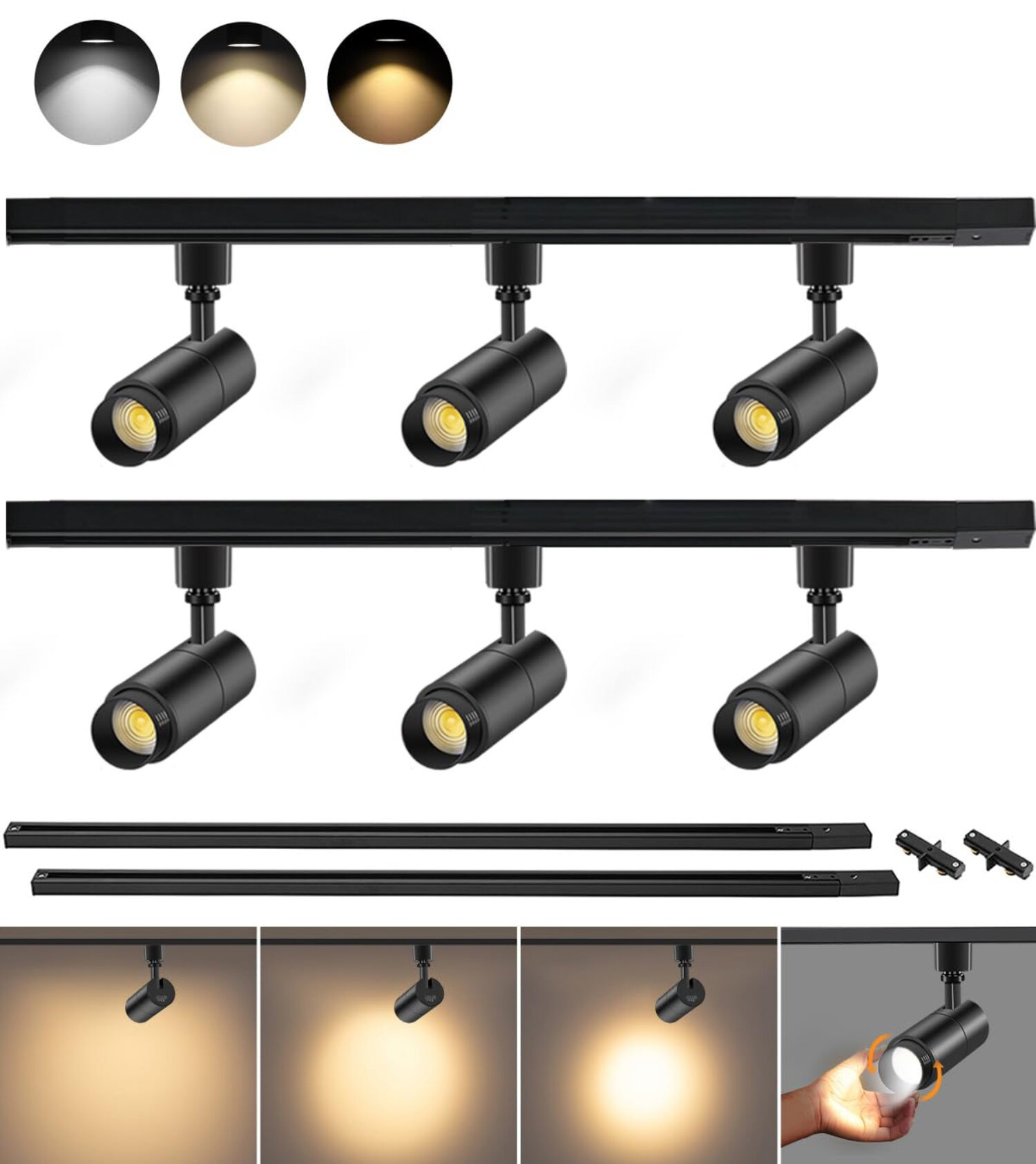 COHLU Zoomable 6 Light LED Track Lighting Kit with 6.6FT H Type Track ...