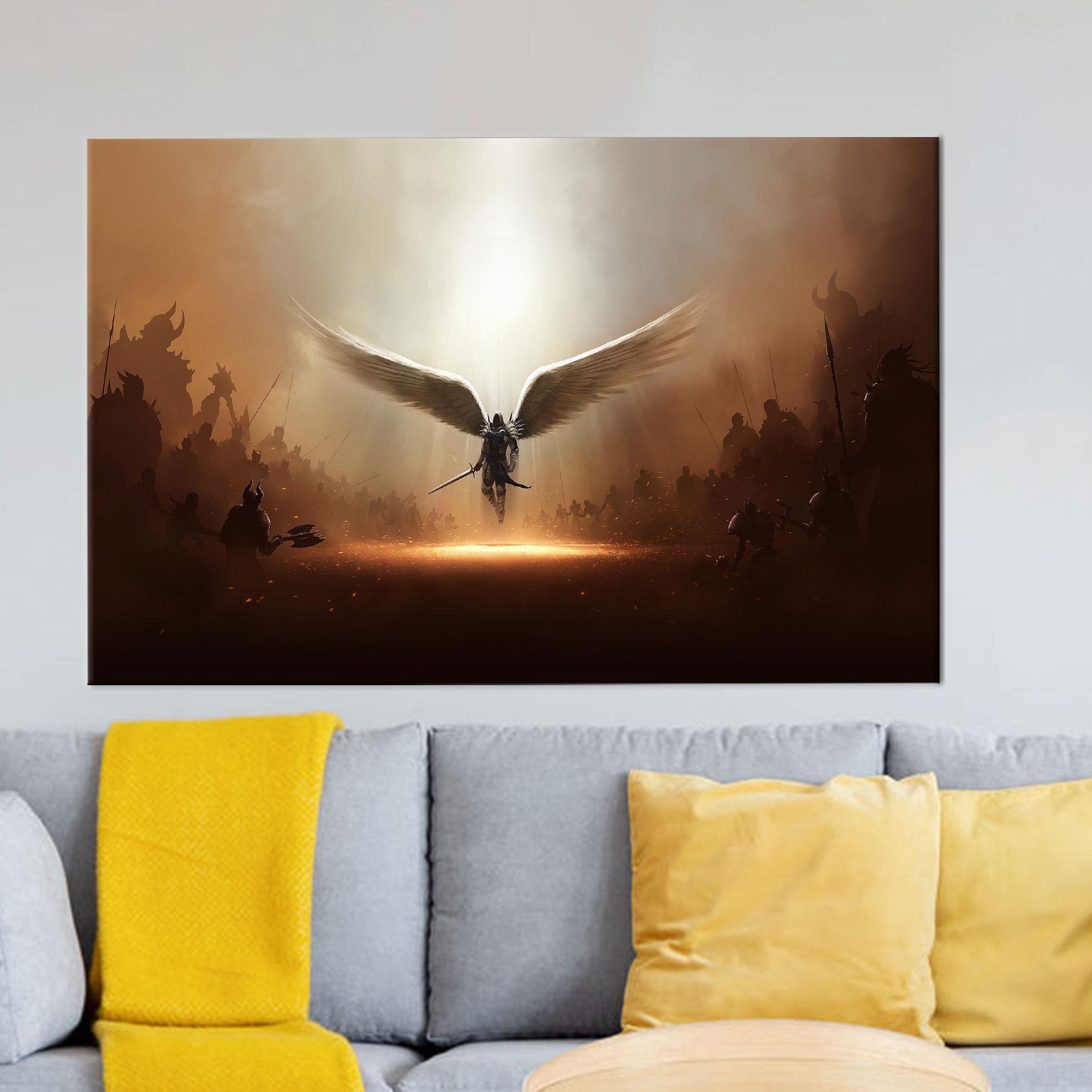 Trinx Modern Warrior Angel Wall Hangings Featuring Michael the Archangel on 3D Canvas Ideal for ...