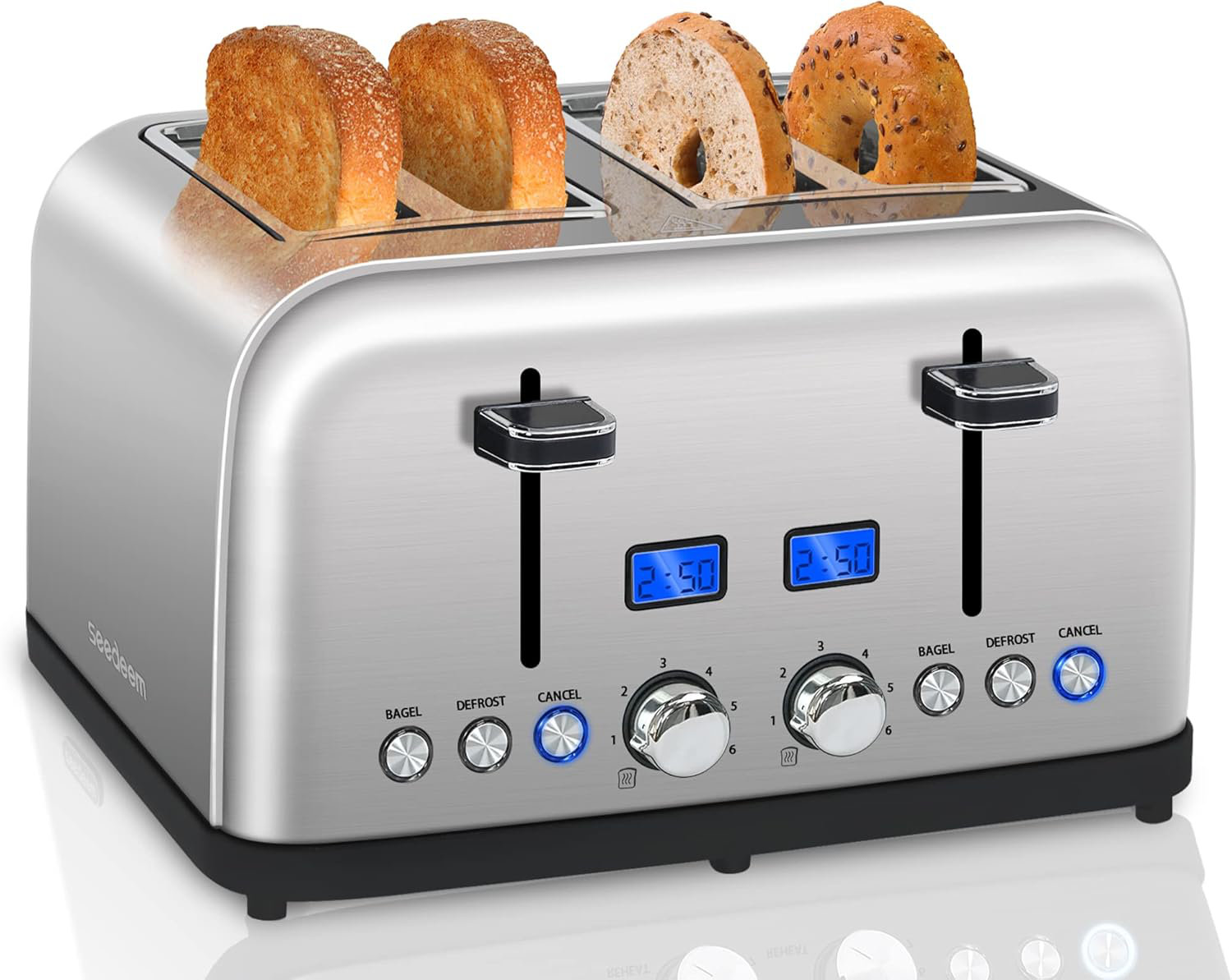 seedeem Toaster 4 Slice, LCD Display, 6 Shade Settings, 1.5'' Wide ...