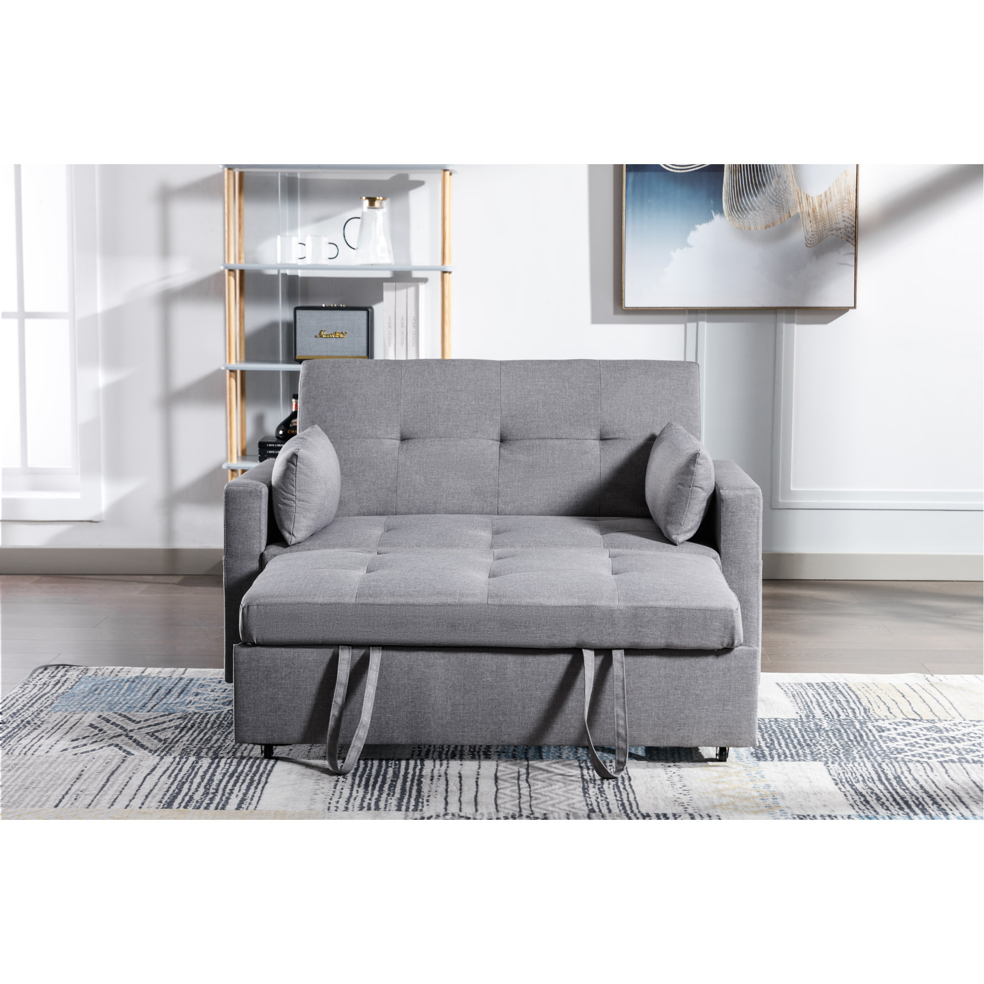 Latitude Run® Linen Fabric 3-In-1 Convertible Sleeper Loveseat With ...