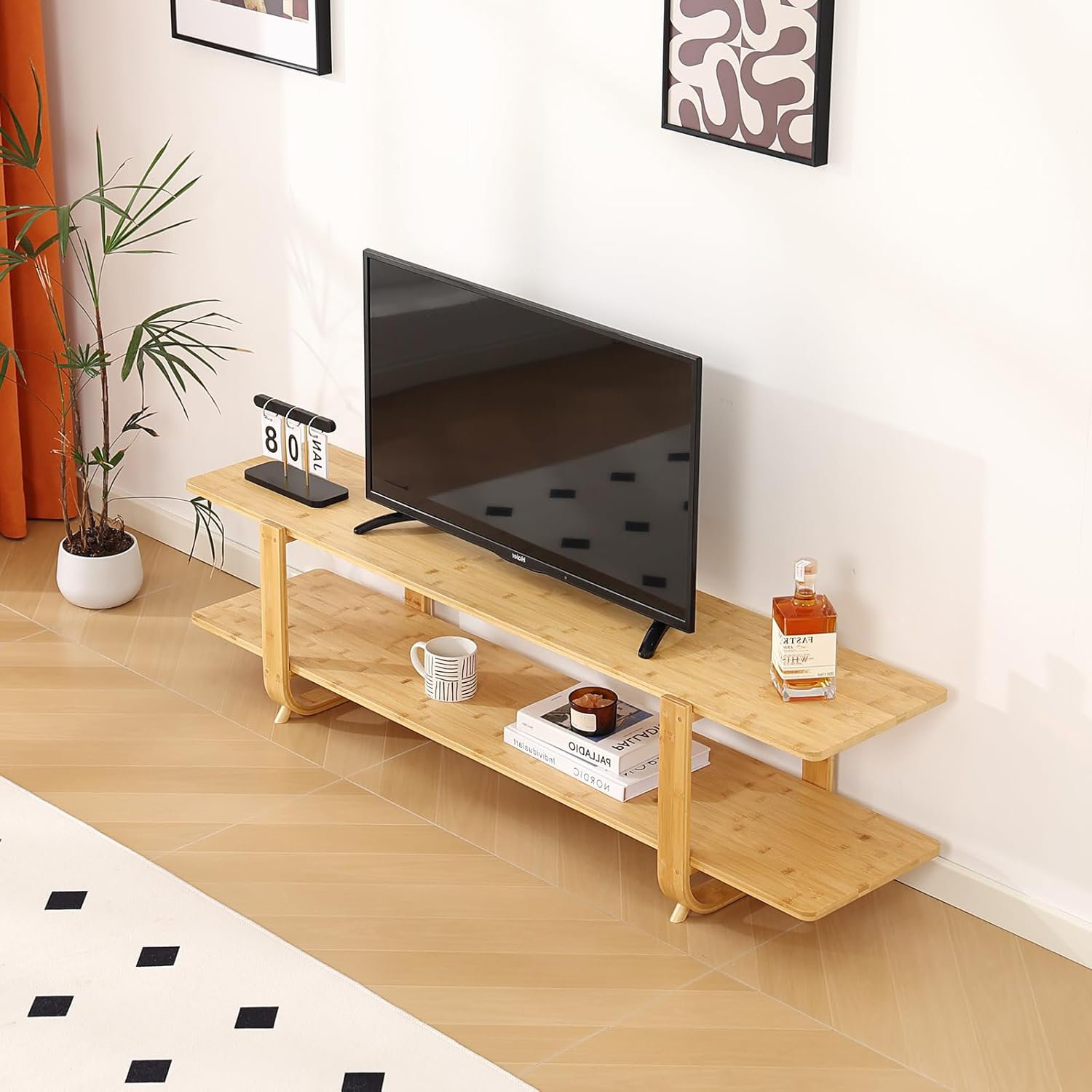 Latitude Run® Bamboo TV Stand For Tvs Up To 65 Inches - Mid-Century ...