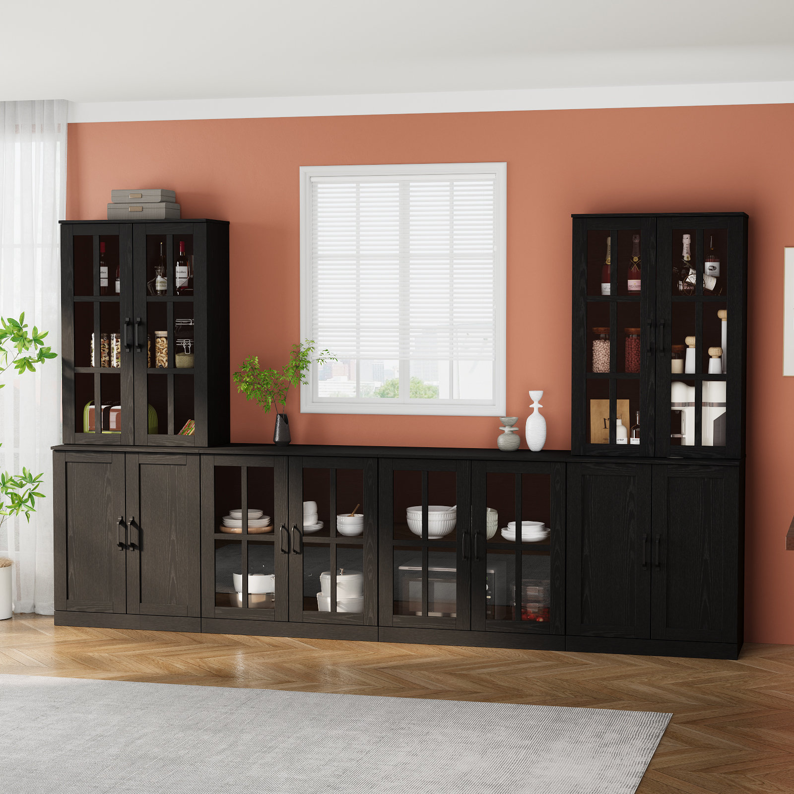 Hokku Designs 71'' Kitchen Pantry With Bookcases, 110.23'' Wide ...