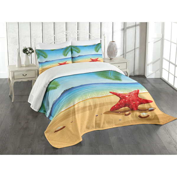 Ambesonne Beach Bedspread Set Starfish Ornate Design Multicolor | Wayfair