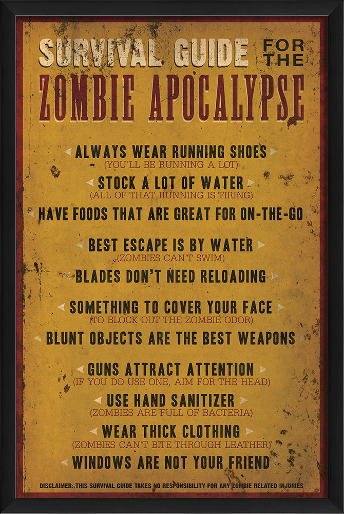 The Artwork Factory Zombie Apocalypse Survival Guide Framed Textual Art ...