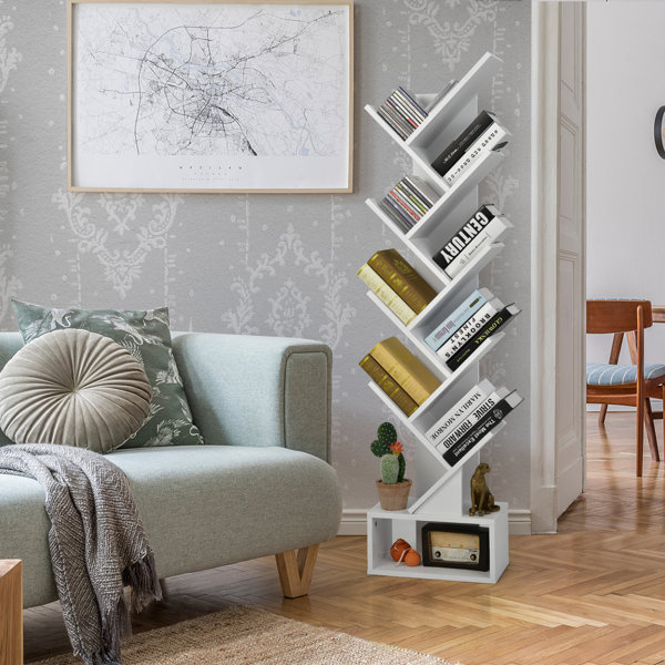 Latitude Run Tree Bookshelf Free-Standing Bookcase Storage Organizer ...