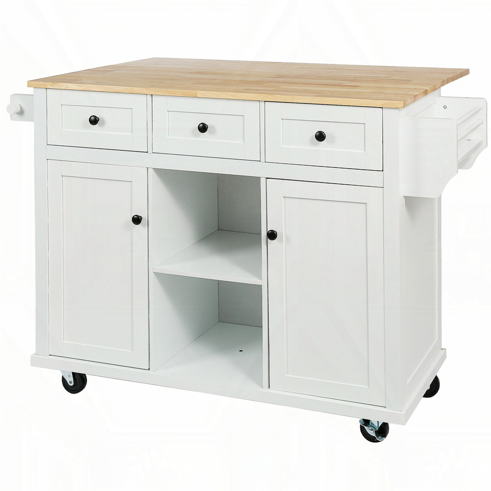 Latitude Run® Kitchen Cart with Rubber wood Drop-Leaf Countertop | Wayfair