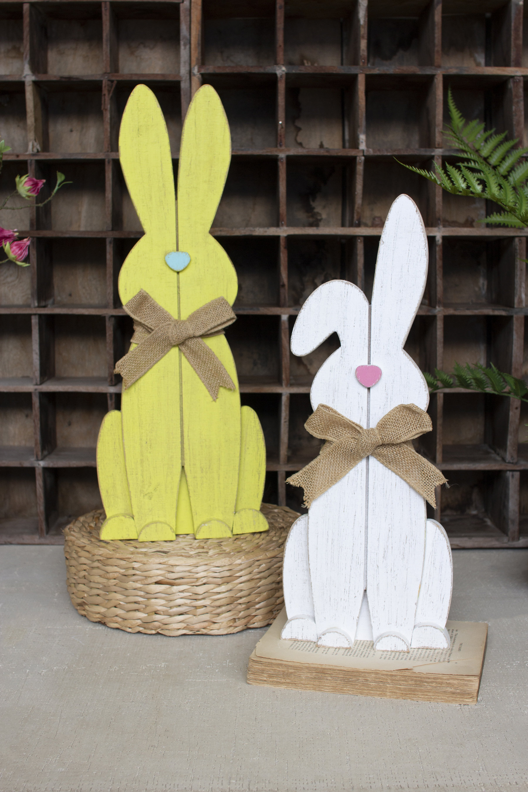 The Holiday Aisle® SET OF TWO PAINTED WOOD EASTER RABBITS - YELLOW AND ...