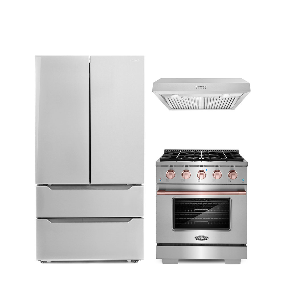 Cosmo 3 Piece Kitchen Package With 30" Freestanding Gas Range With ...