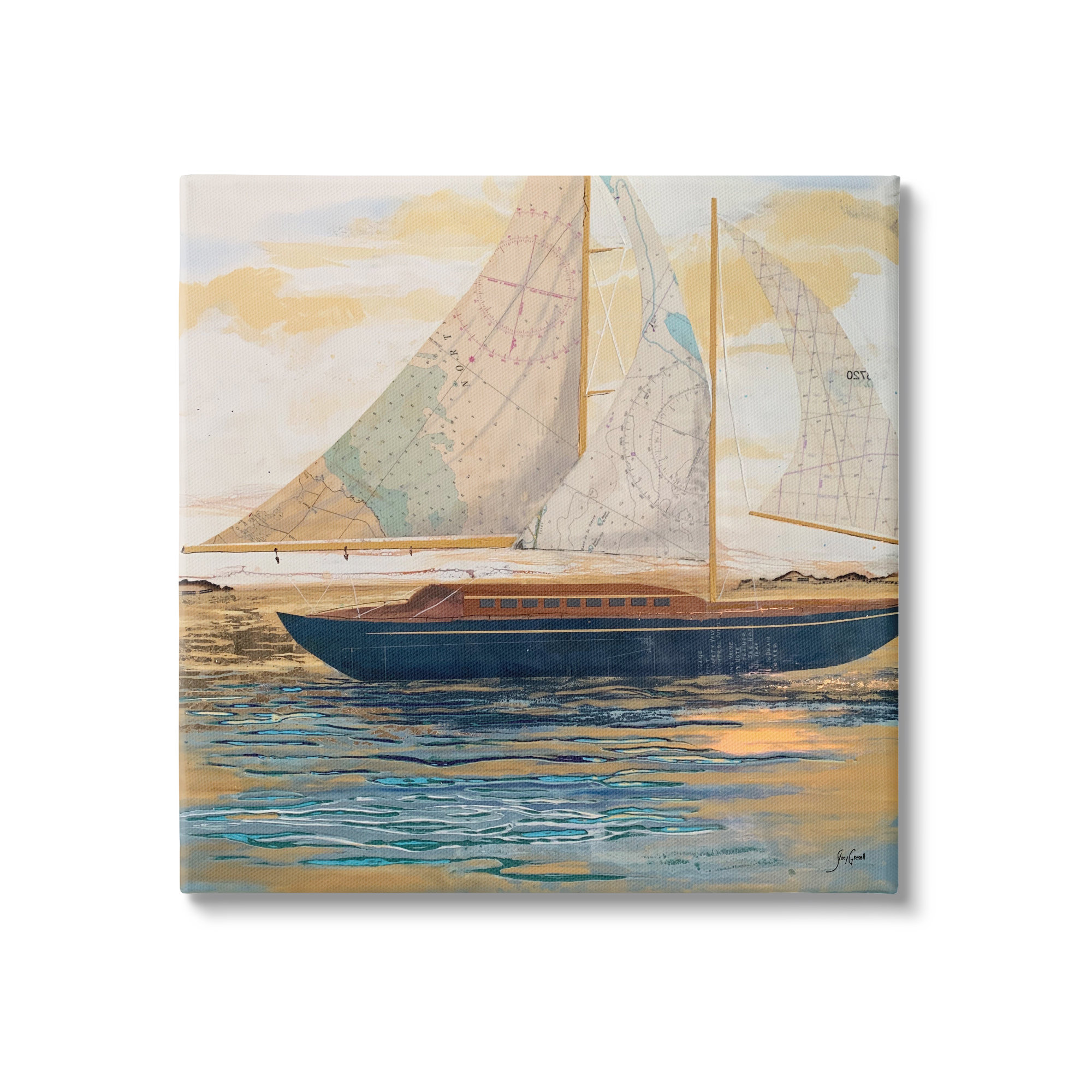 Stupell Industries Nautical Watercraft Boat Layered Map Ephemera ...