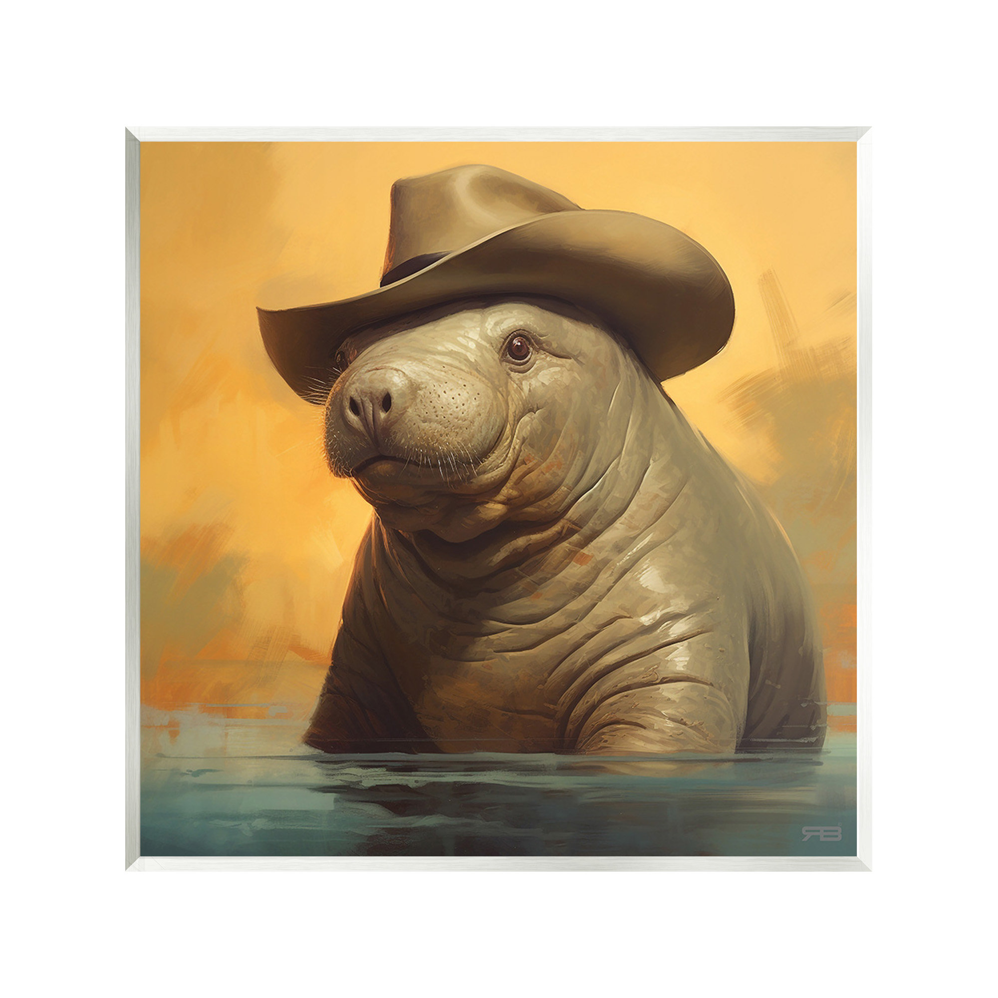 Stupell Industries Swimming Manatee with Hat Wall Plaque Art by RB ...