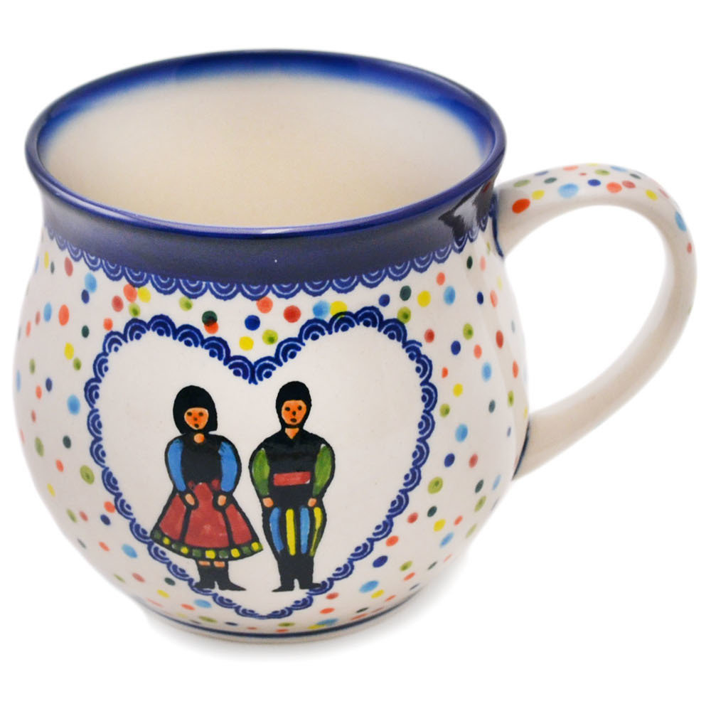 Polmedia Polish Pottery 24 Oz Stoneware Bubble Mug - Happy Folk Couple ...