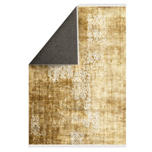 Rugpera Vasag Gold Color Abstract Design Carpet Machine Woven Polyester ...