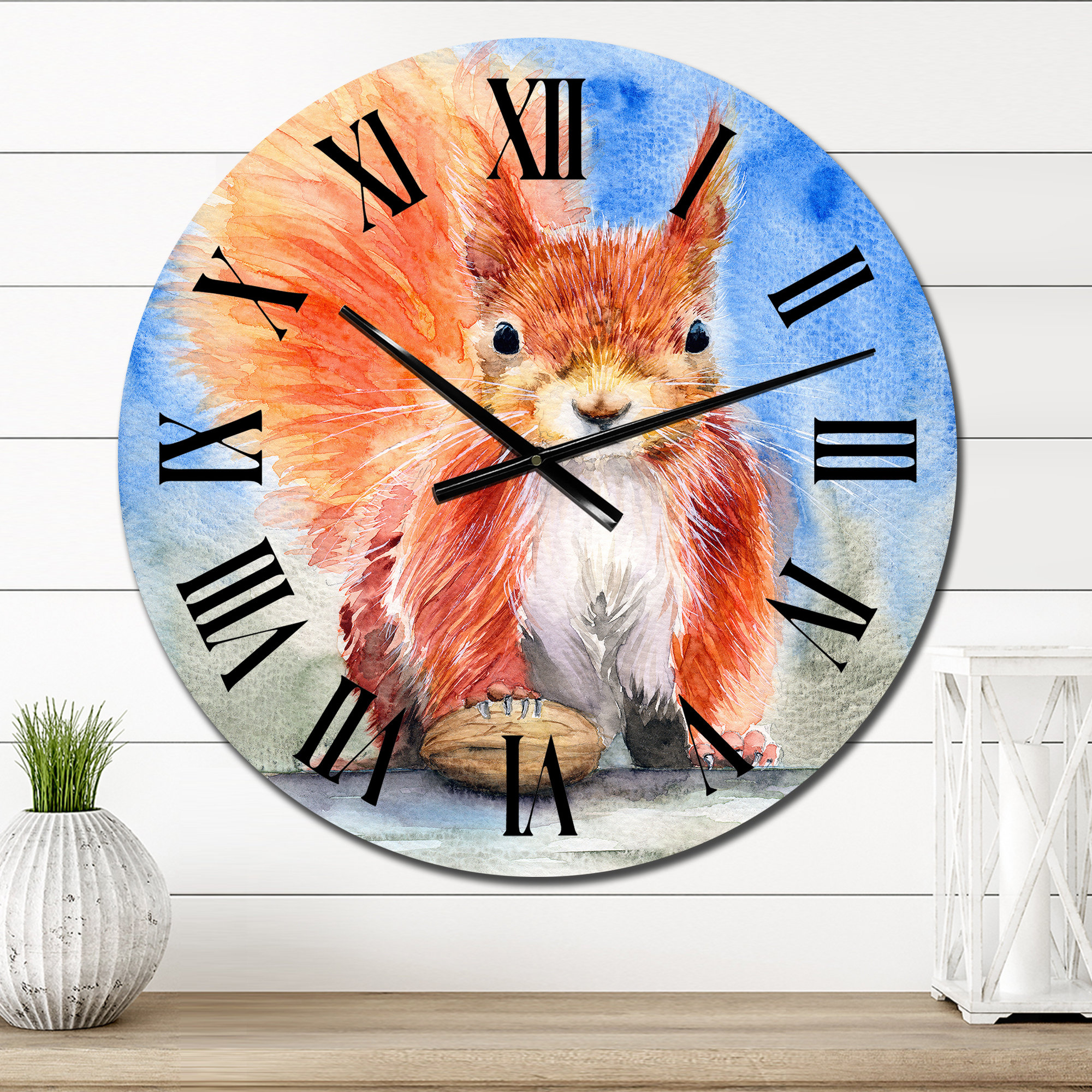 East Urban Home Cute Red Fluffy Squirrel on Blue - Traditional Wall ...